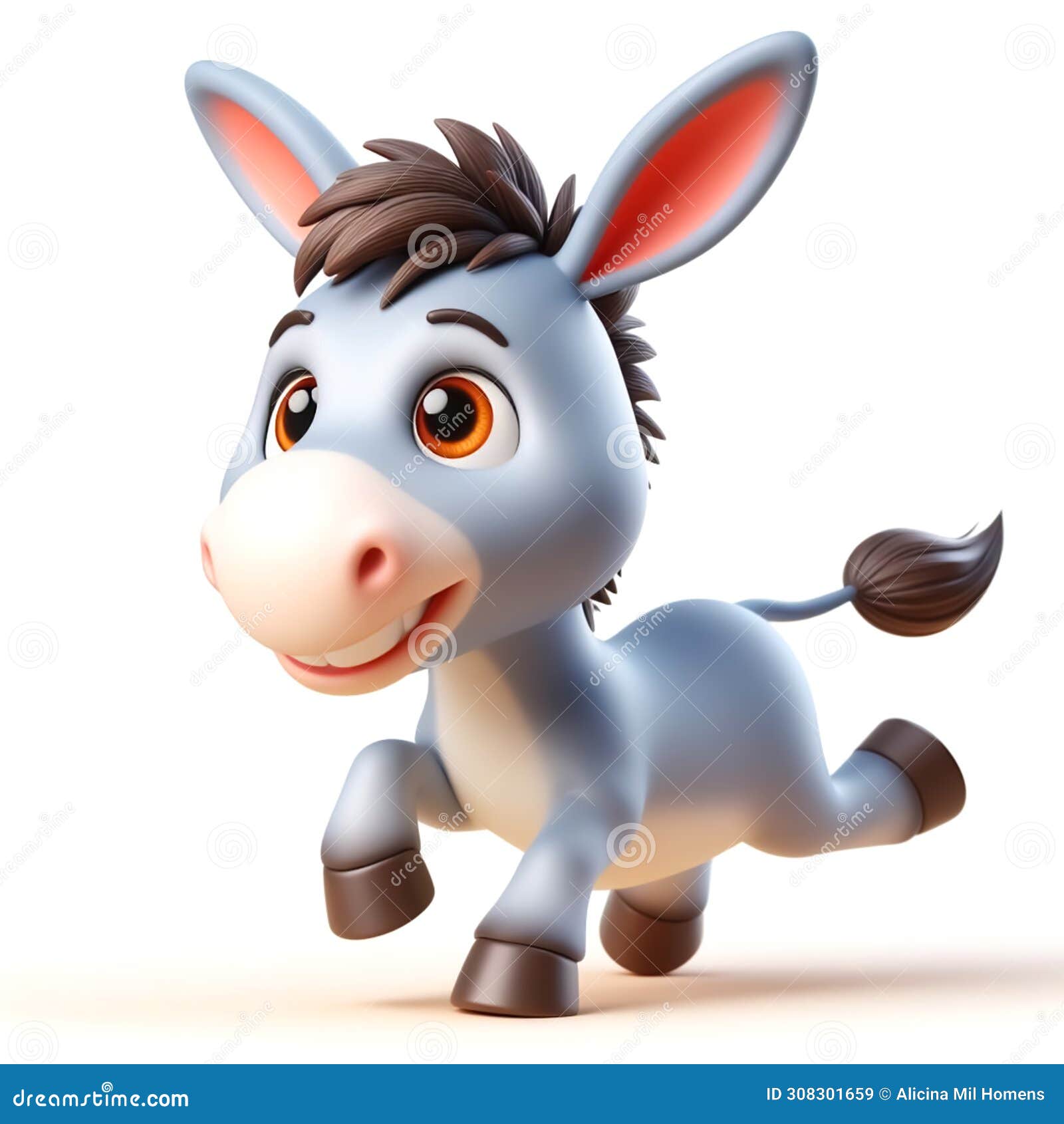 3D Donkey Funny Cartoon. Farm Animals Stock Illustration - Illustration ...