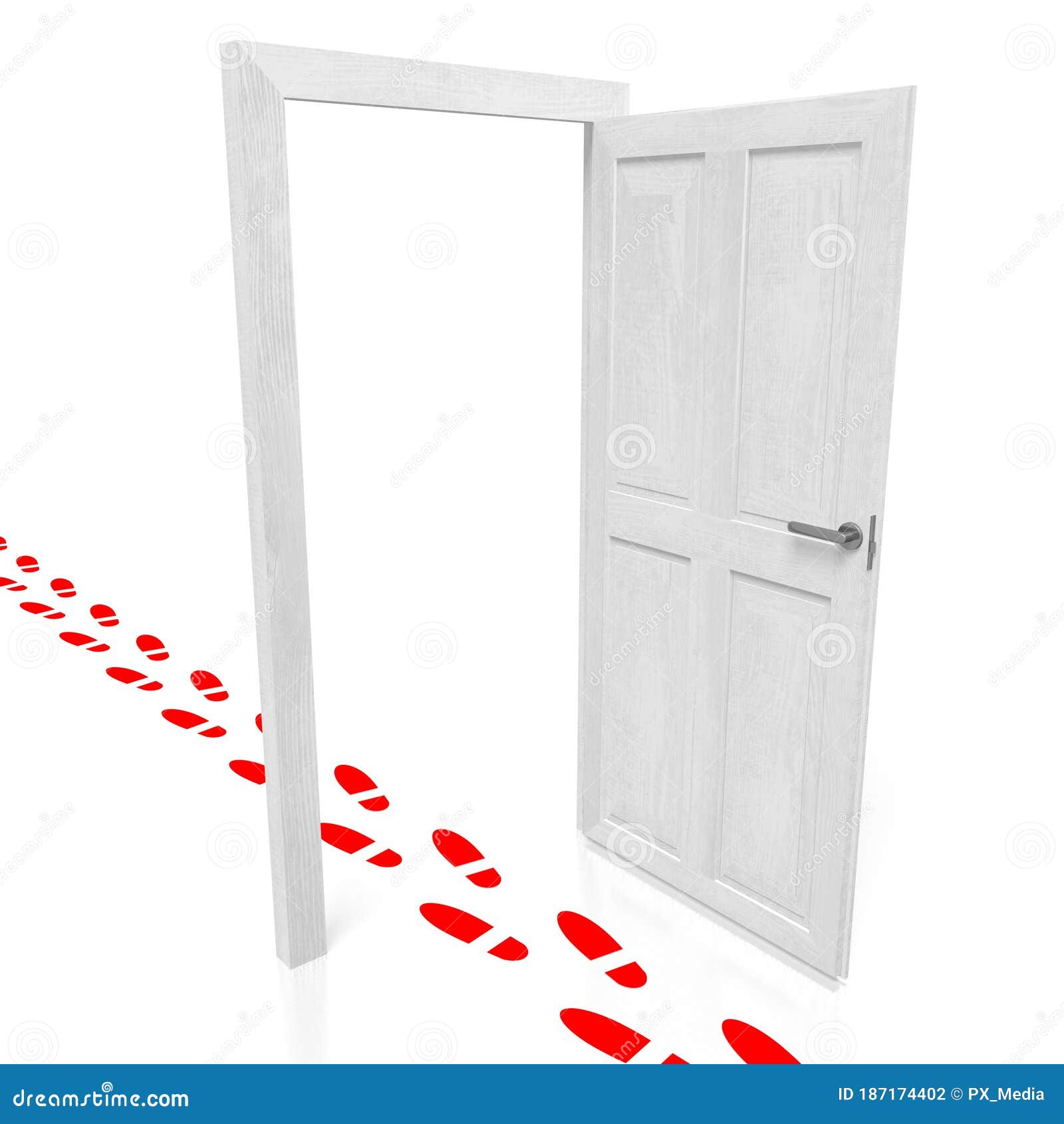 3D door, footsteps concept stock illustration. Illustration of enter ...
