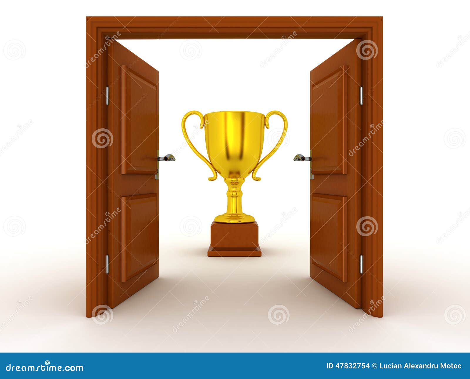 3D Door and Gold Trophy stock illustration. Illustration of wood - 47832754