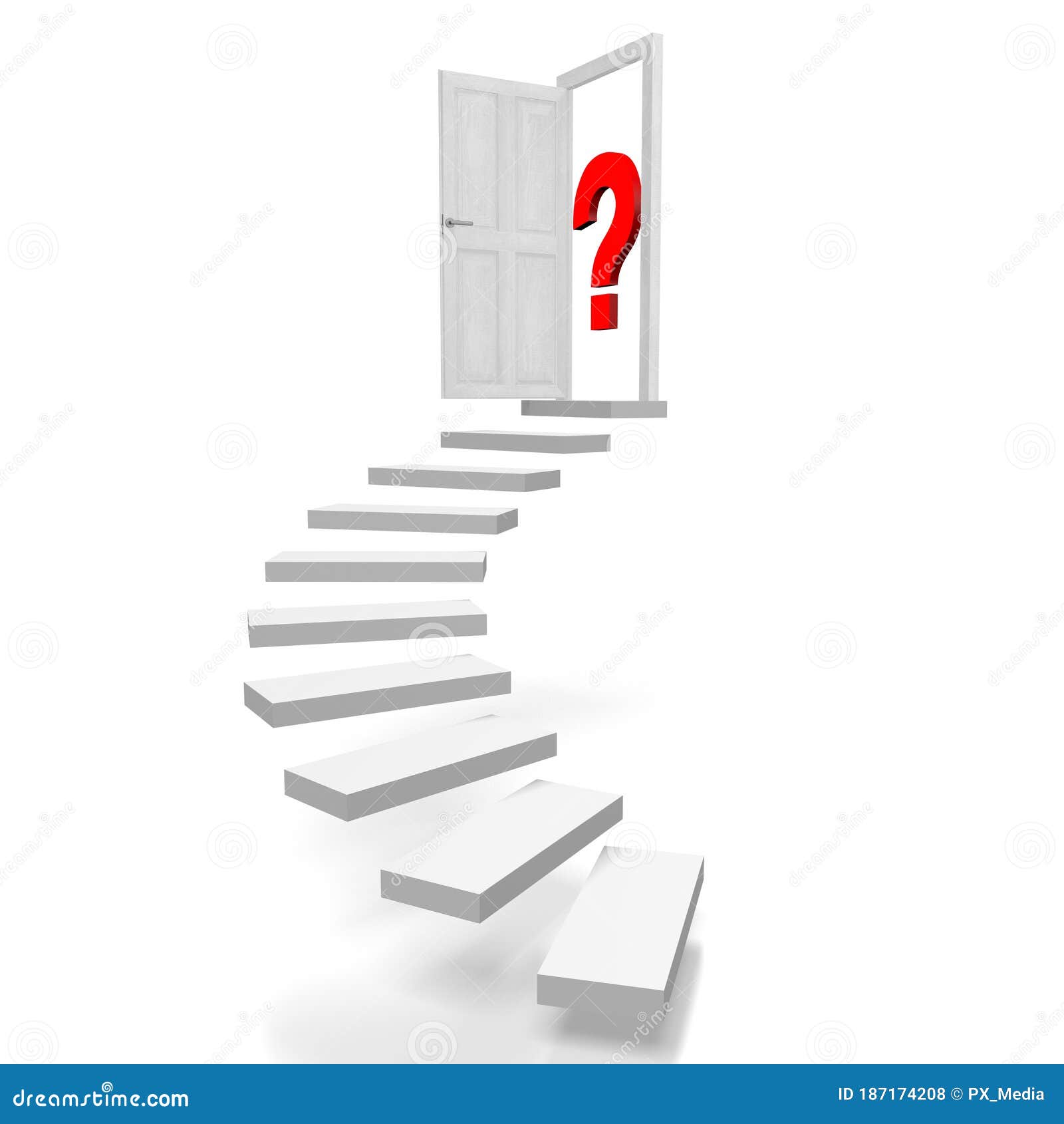 Doors, Stairs, Question Mark Concept - 3D Illustration Stock ...