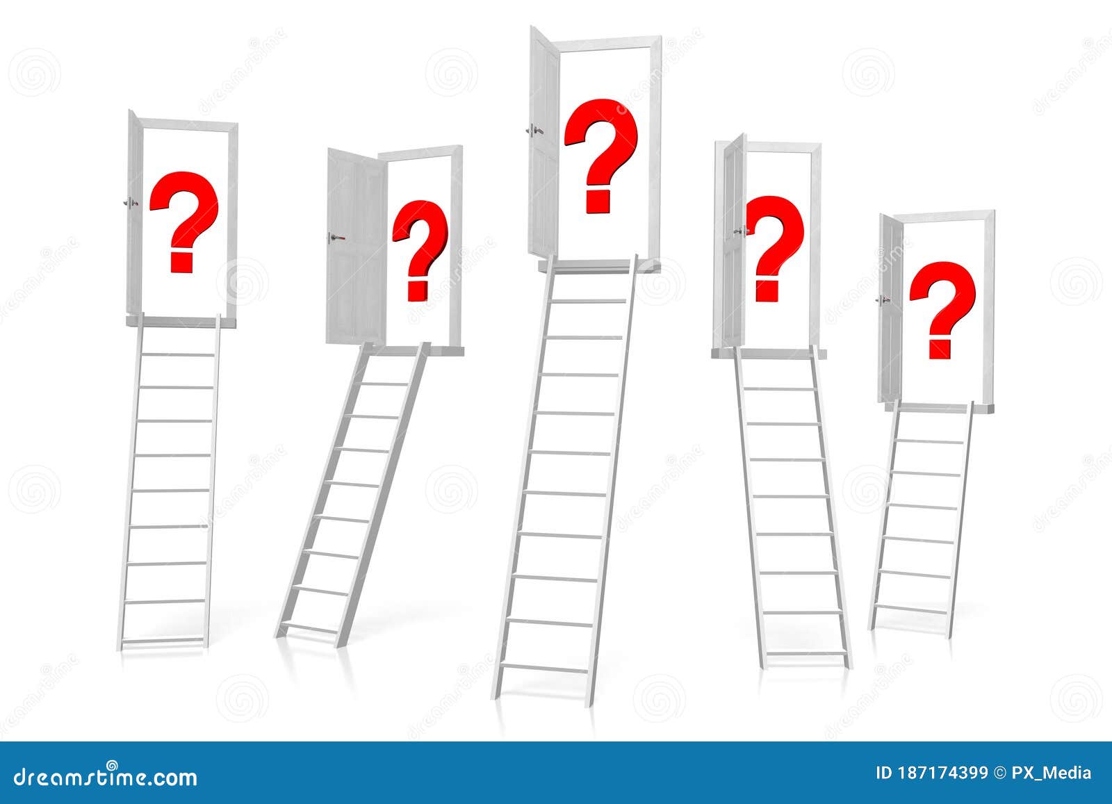 Doors, Ladders, Question Marks - 3D Illustration Stock Illustration ...