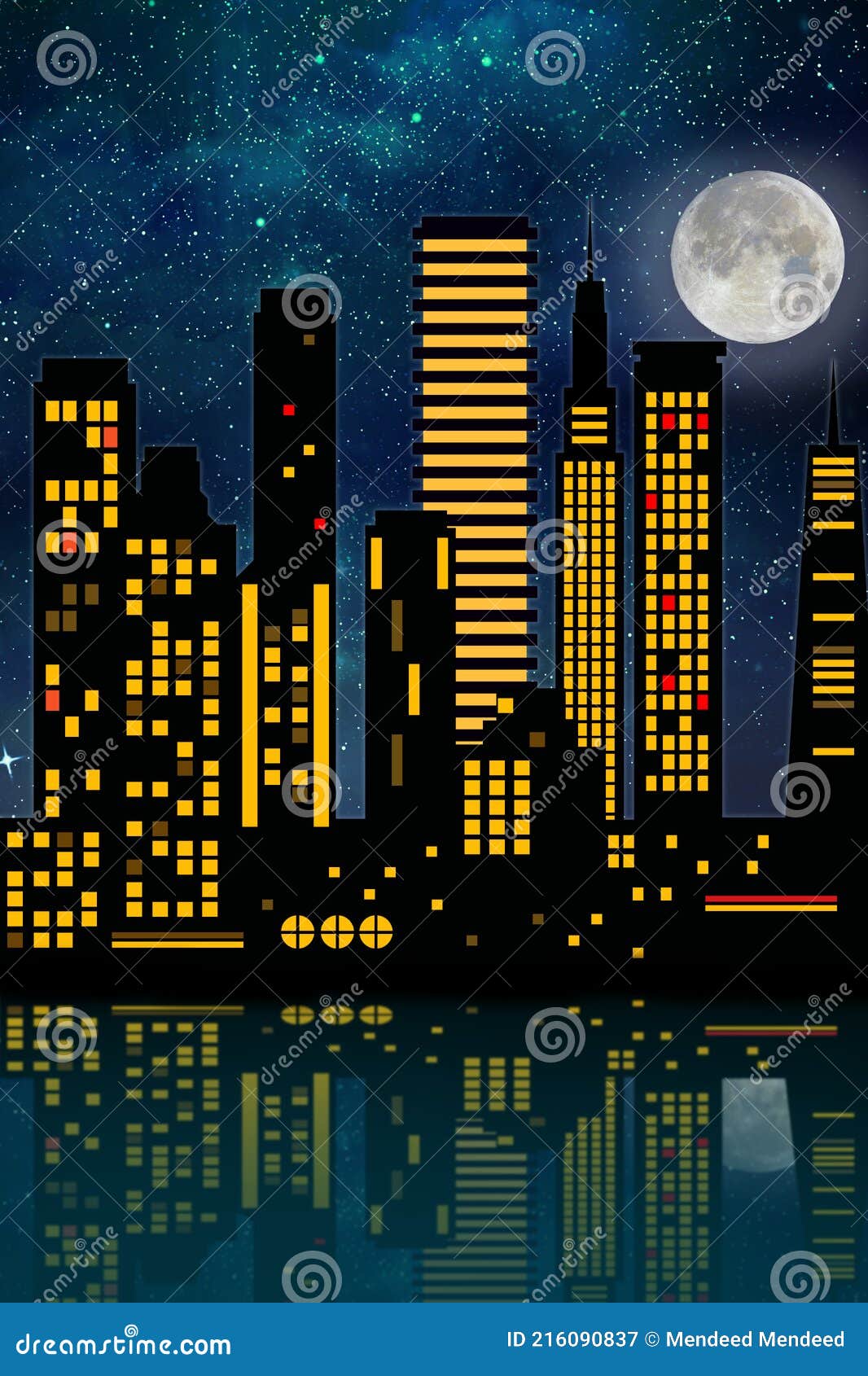 2d drawing of a night city stock illustration. Illustration of evening ...