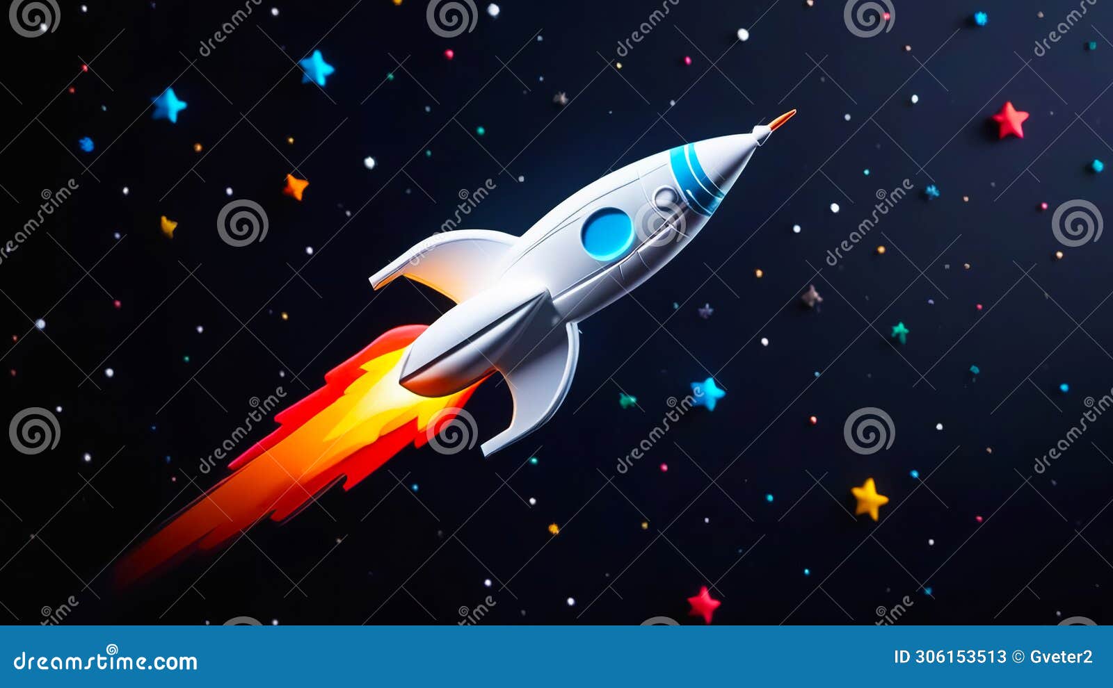 3D Drawing of a Space Rocket in Space Against the Background of the ...