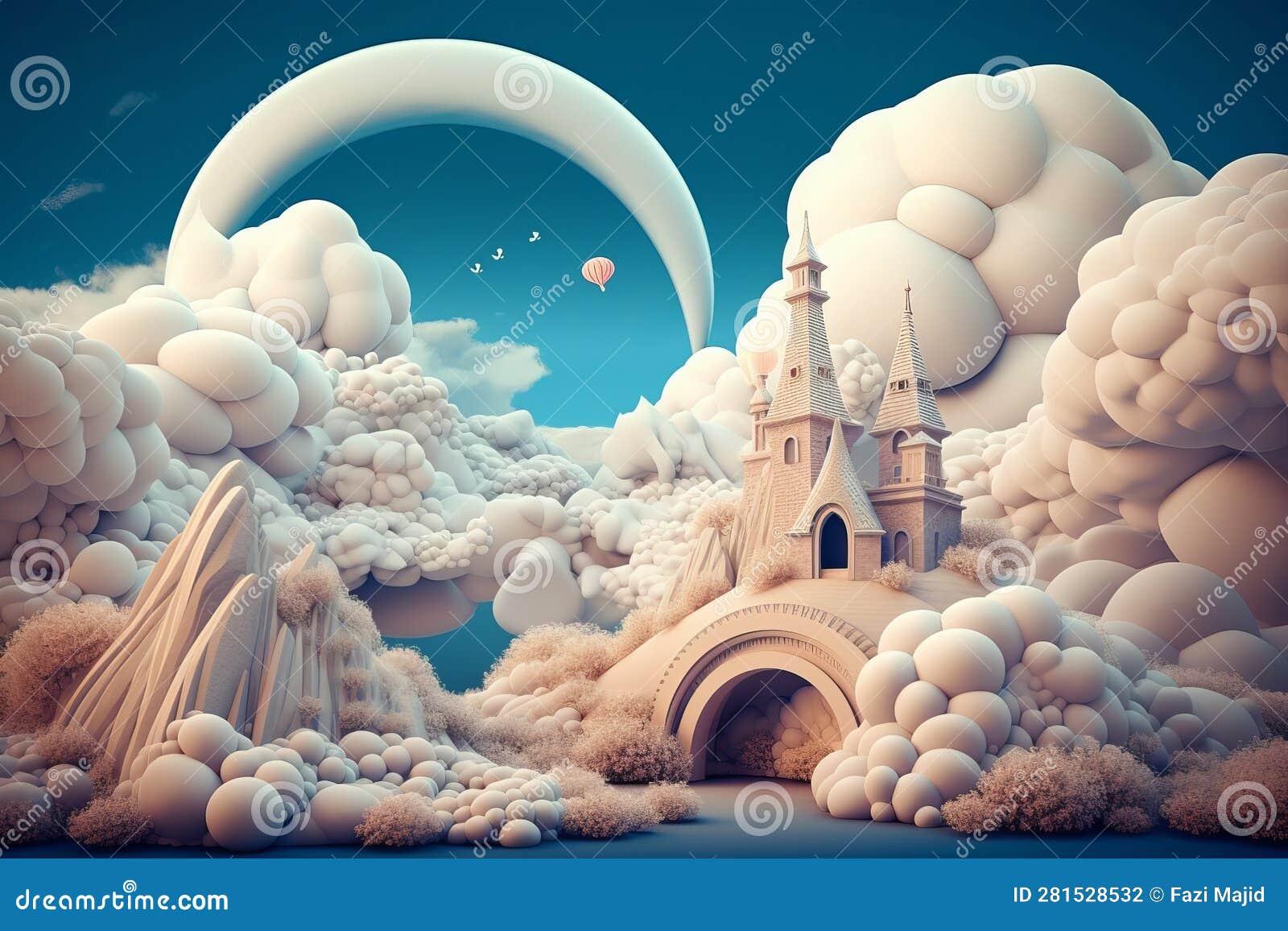 3d Dreamscape with Clouds and a Fairytale . Generative AI. Stock ...