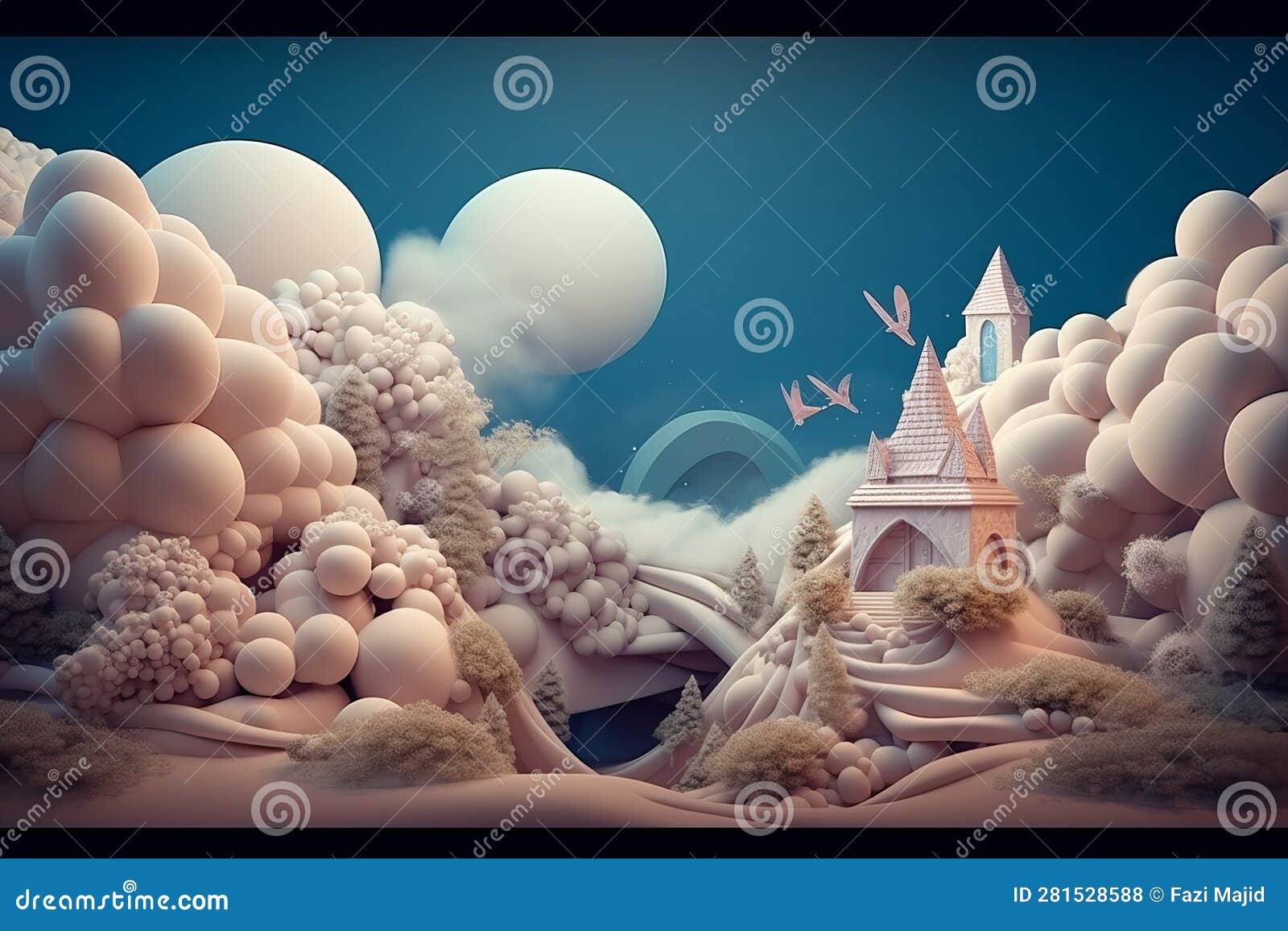 3d Dreamscape with Clouds and a Fairytale. Generative AI. Stock ...