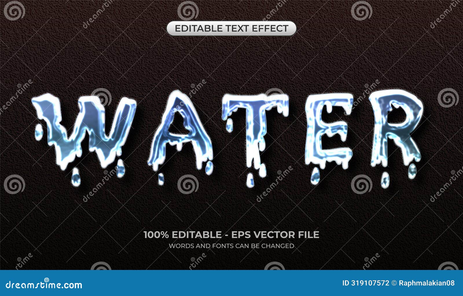 3D Dripping Water Text Effect. Editable Water Texture Text Effect Stock ...