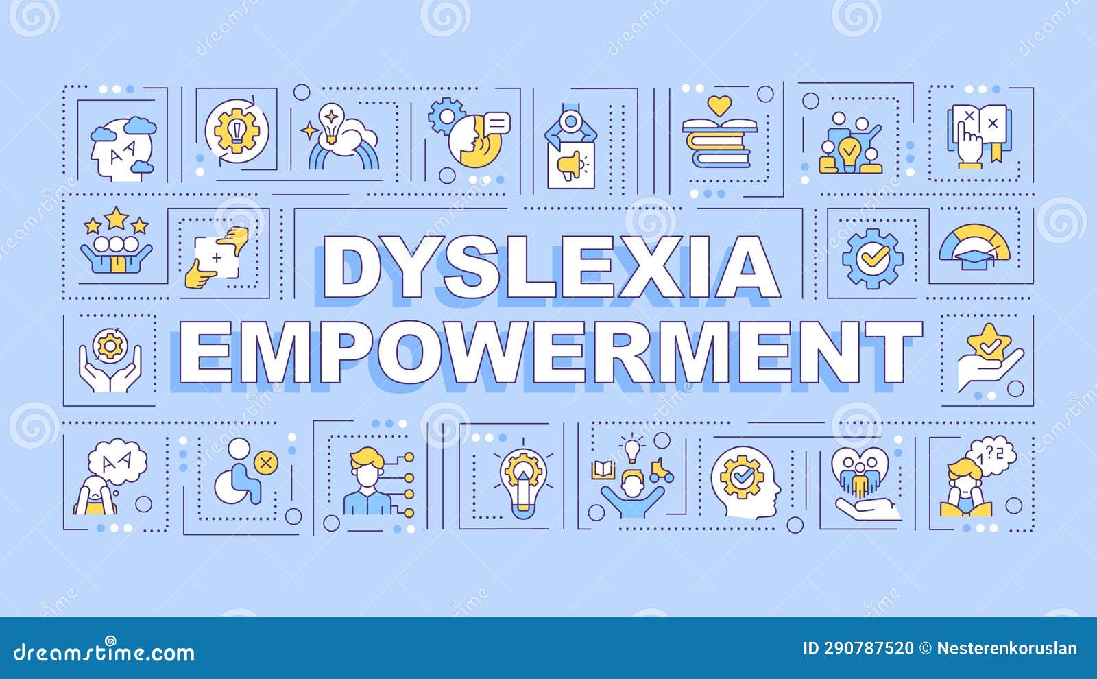 2D Dyslexia Text with Multicolor Line Icons Stock Illustration ...