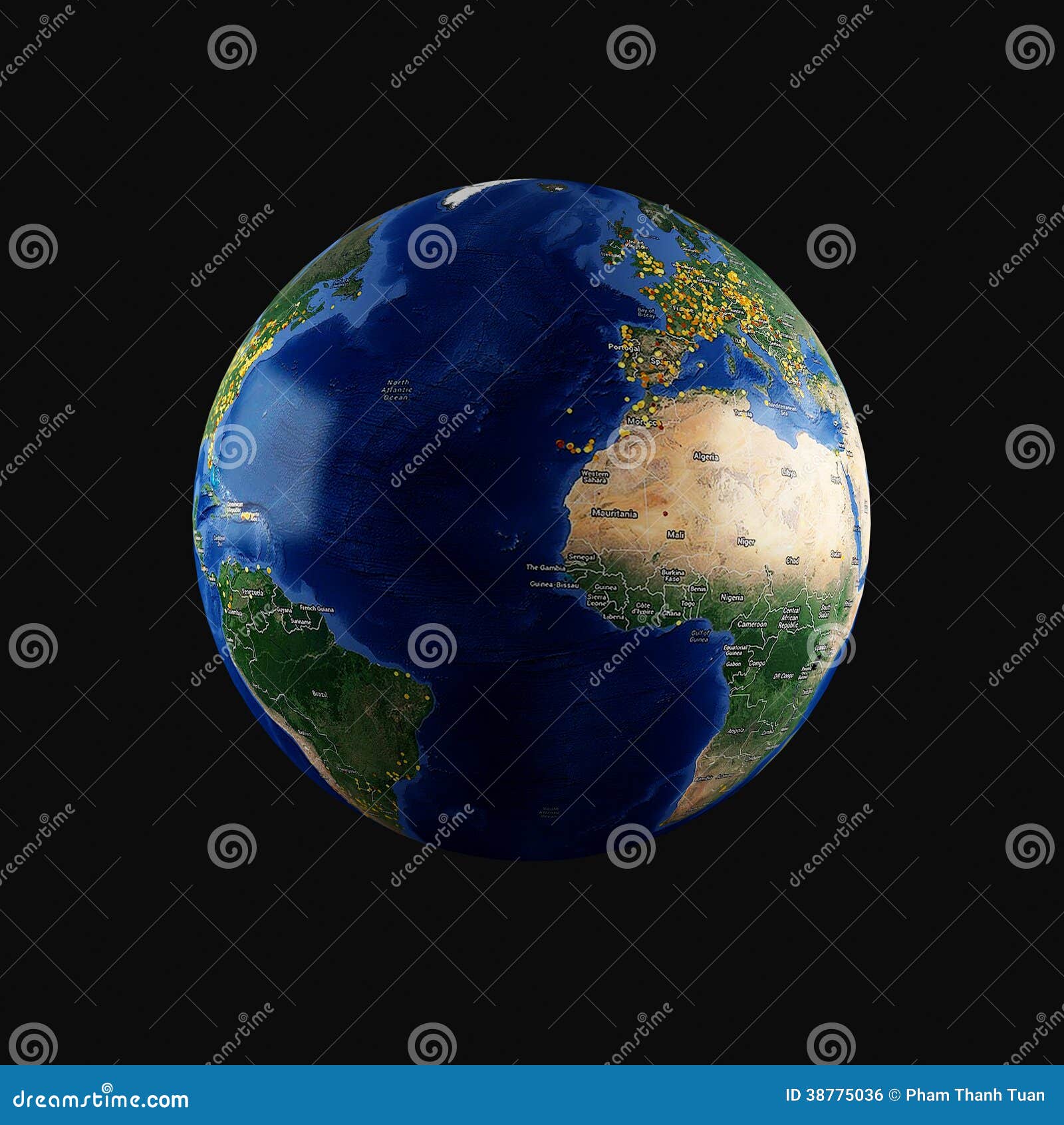 3D earth (Atlantic ocean) stock illustration. Illustration of painting ...