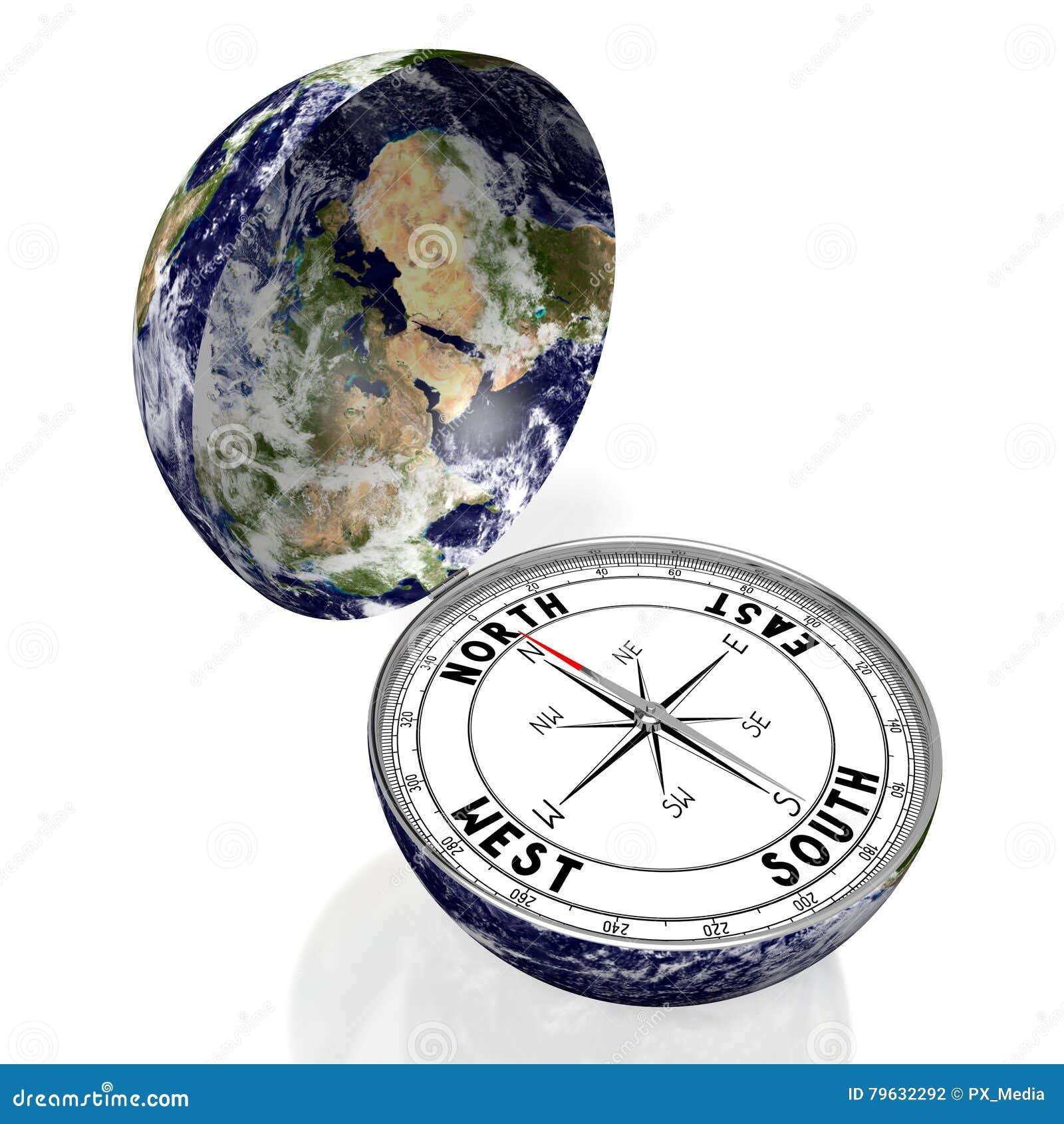 3D Earth, compass concept stock illustration. Illustration of east ...