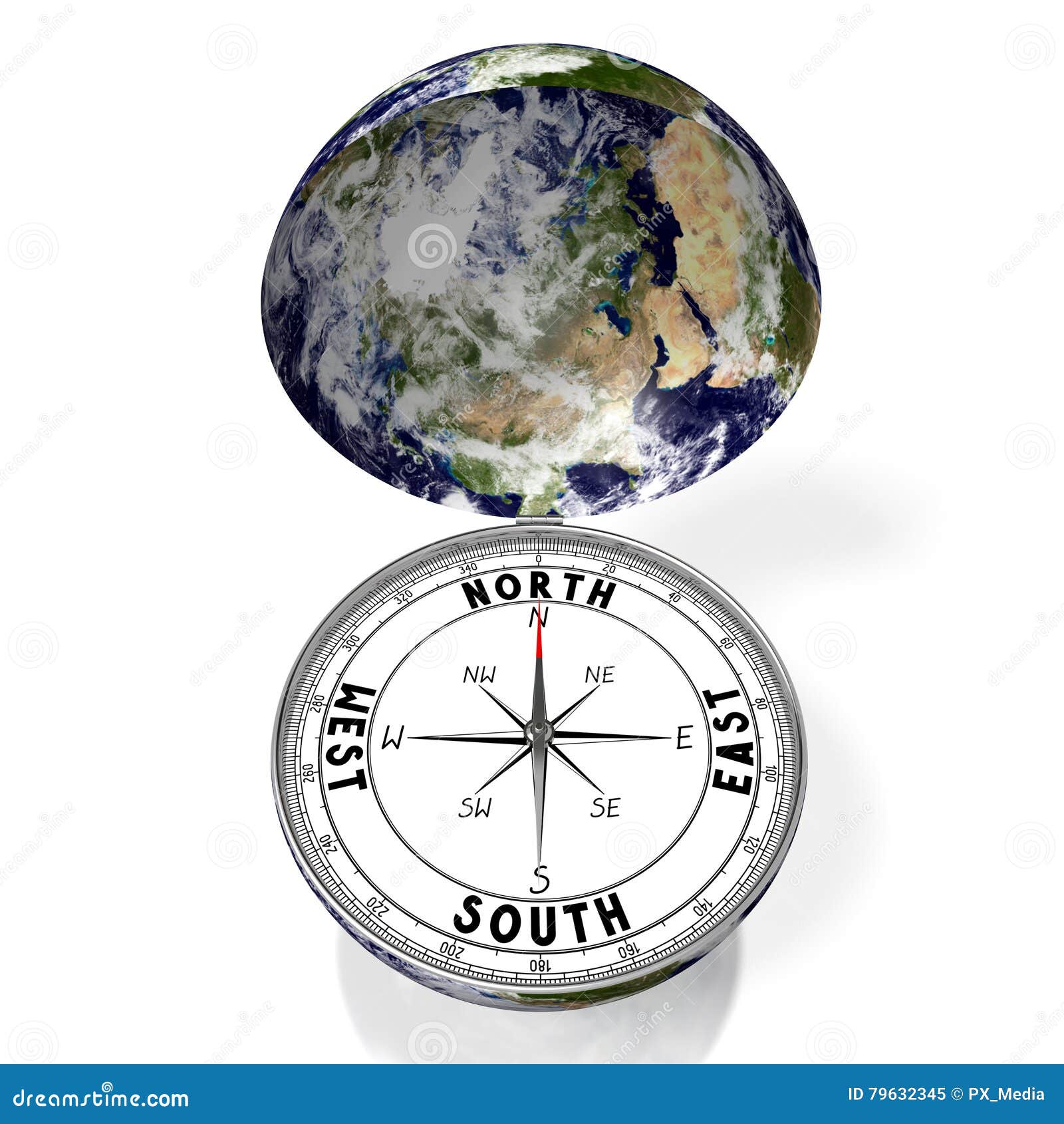 3D Earth, compass concept stock illustration. Illustration of east ...