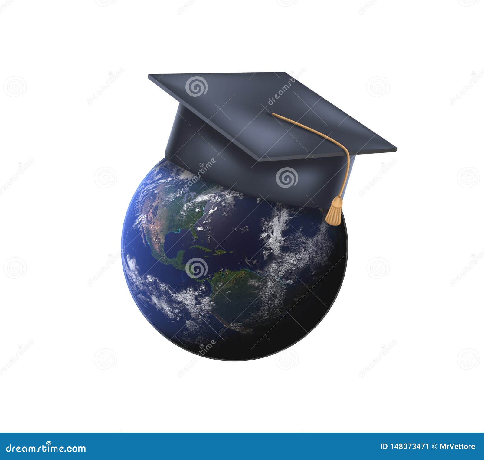 3d Earth Globe With Graduation Cap. Concept Of Global Education ...