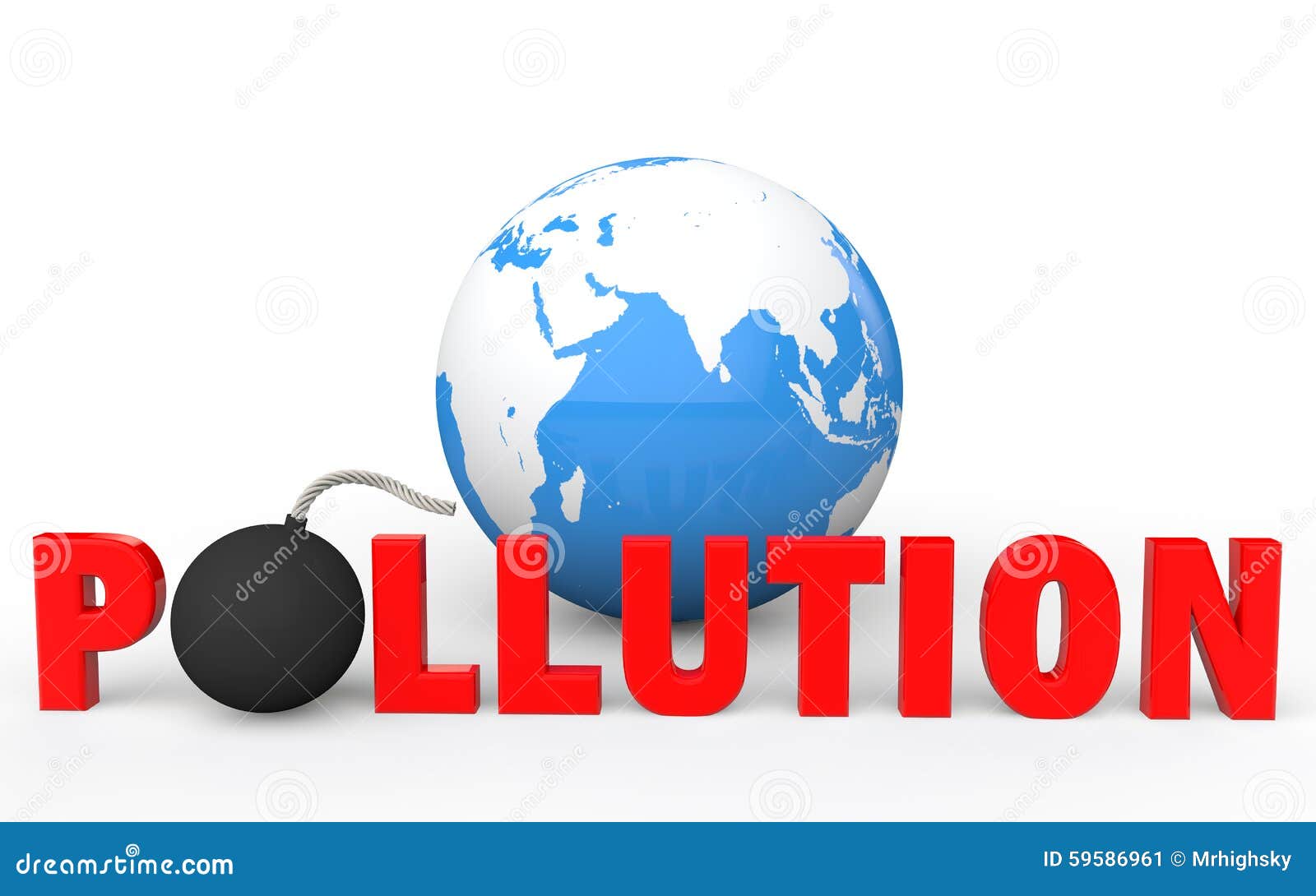 3d Earth Globe and Pollution Text with Bomb Stock Illustration ...