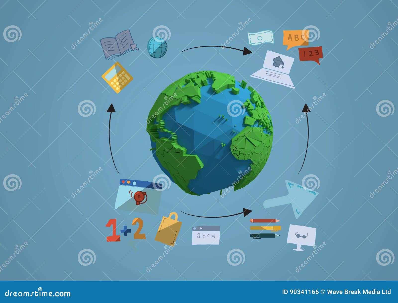 3D Earth with Graphic about School Stock Illustration - Illustration of ...