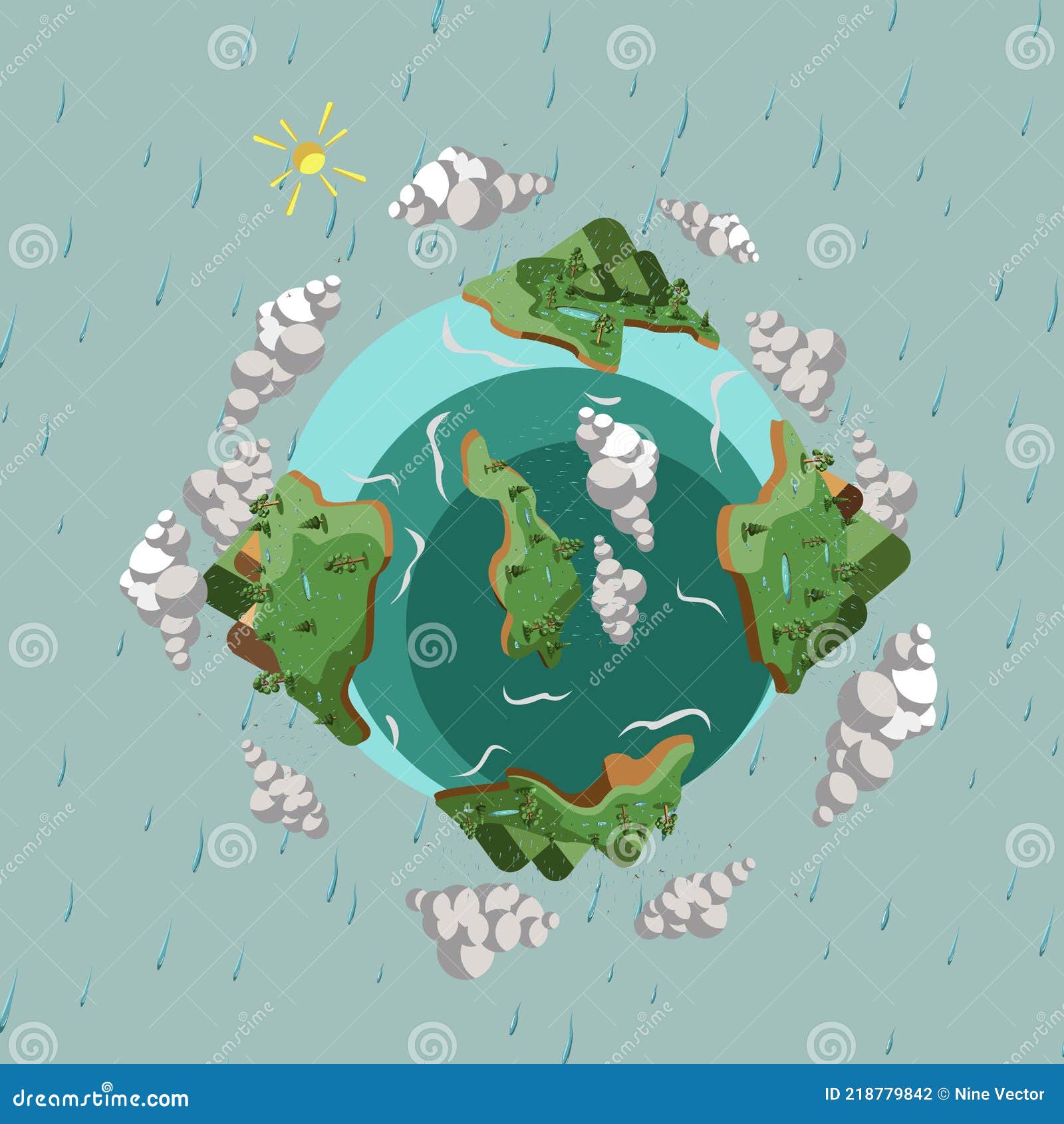 3d Earth Rainy Season Theme Vector Illustration Stock Vector ...