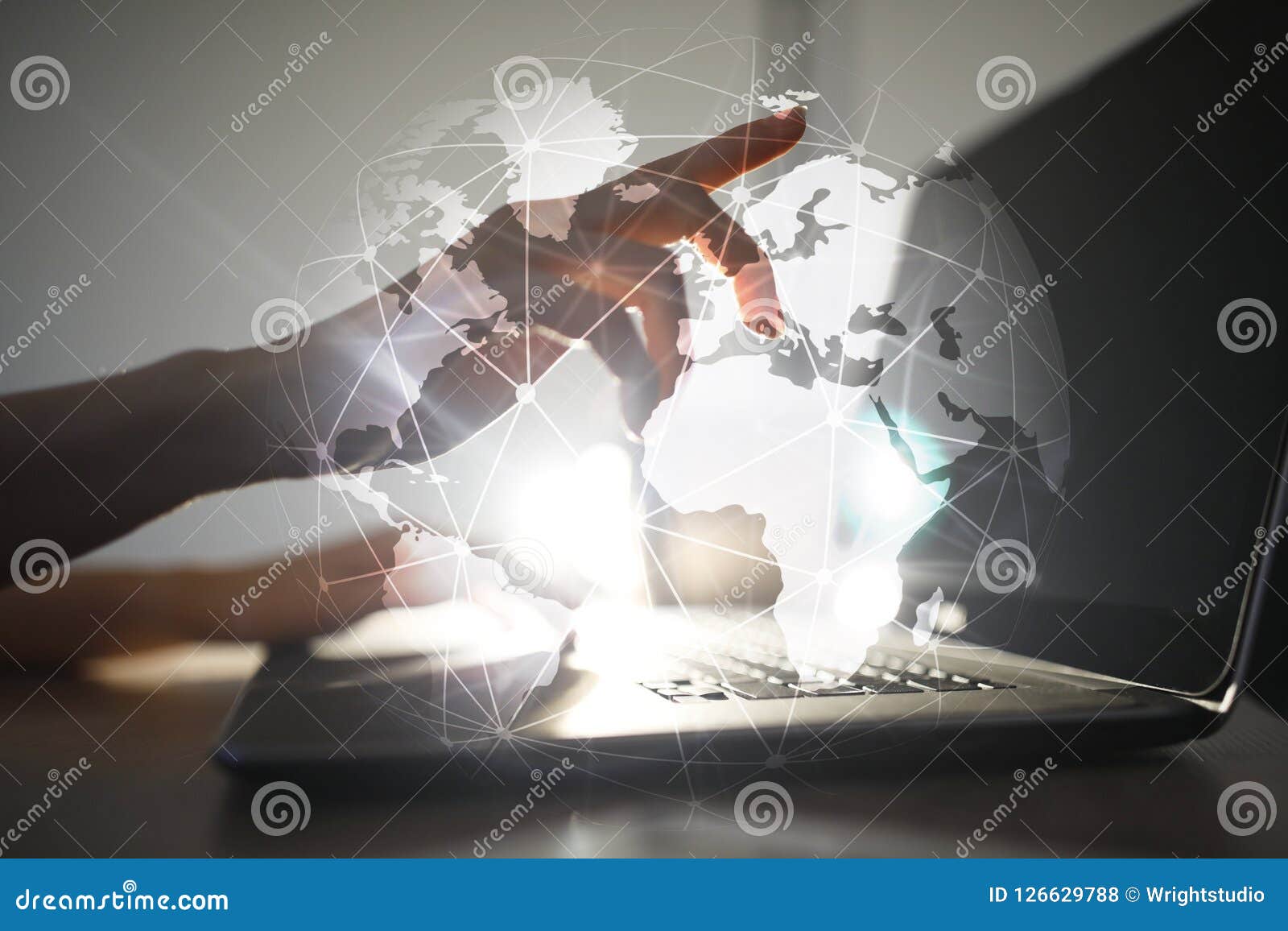 3D Earth on Virtual Screen. Global Business Strategy Concept. Internet ...