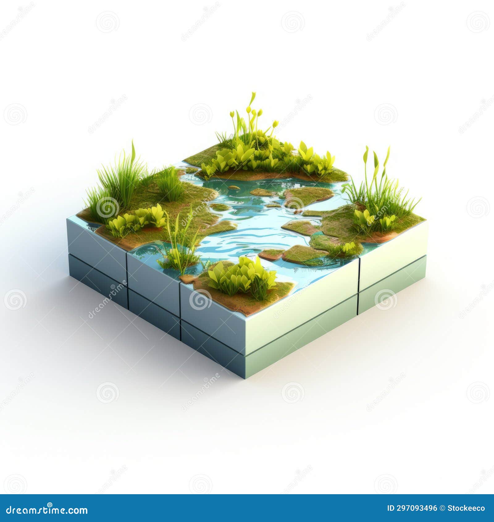 3d Ecocontainer Water River With Grass: Interactive Nature Illustration ...