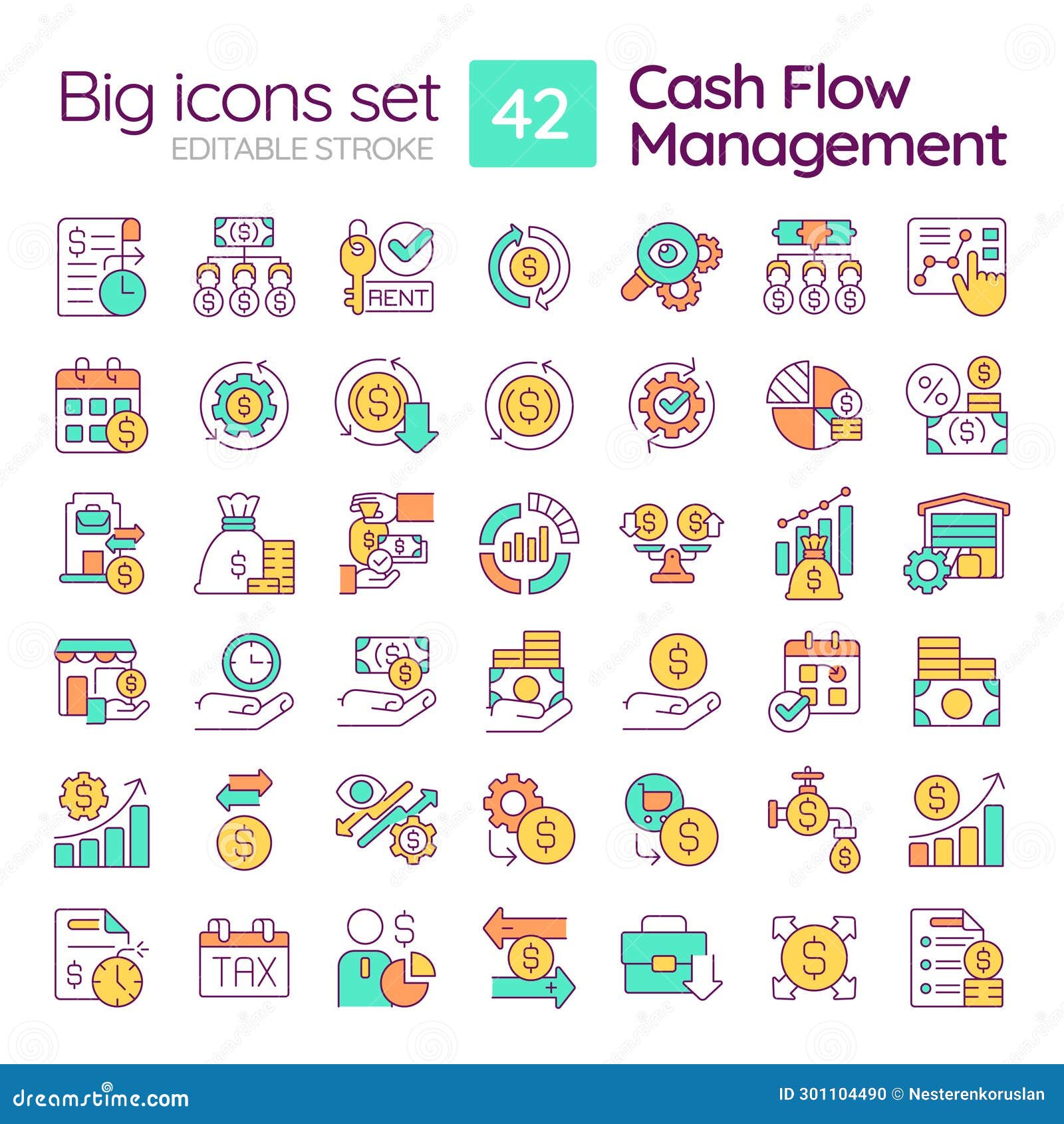 Editable Multicolor Big Icons For Dyslexia Cartoon Vector