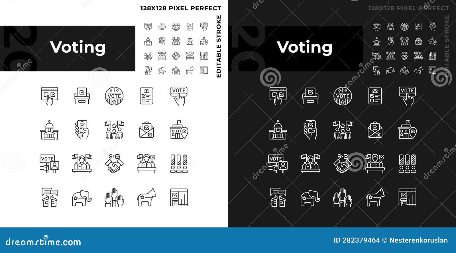 2D Editable Voting Icons Set for Dark, Light Mode Stock Illustration ...