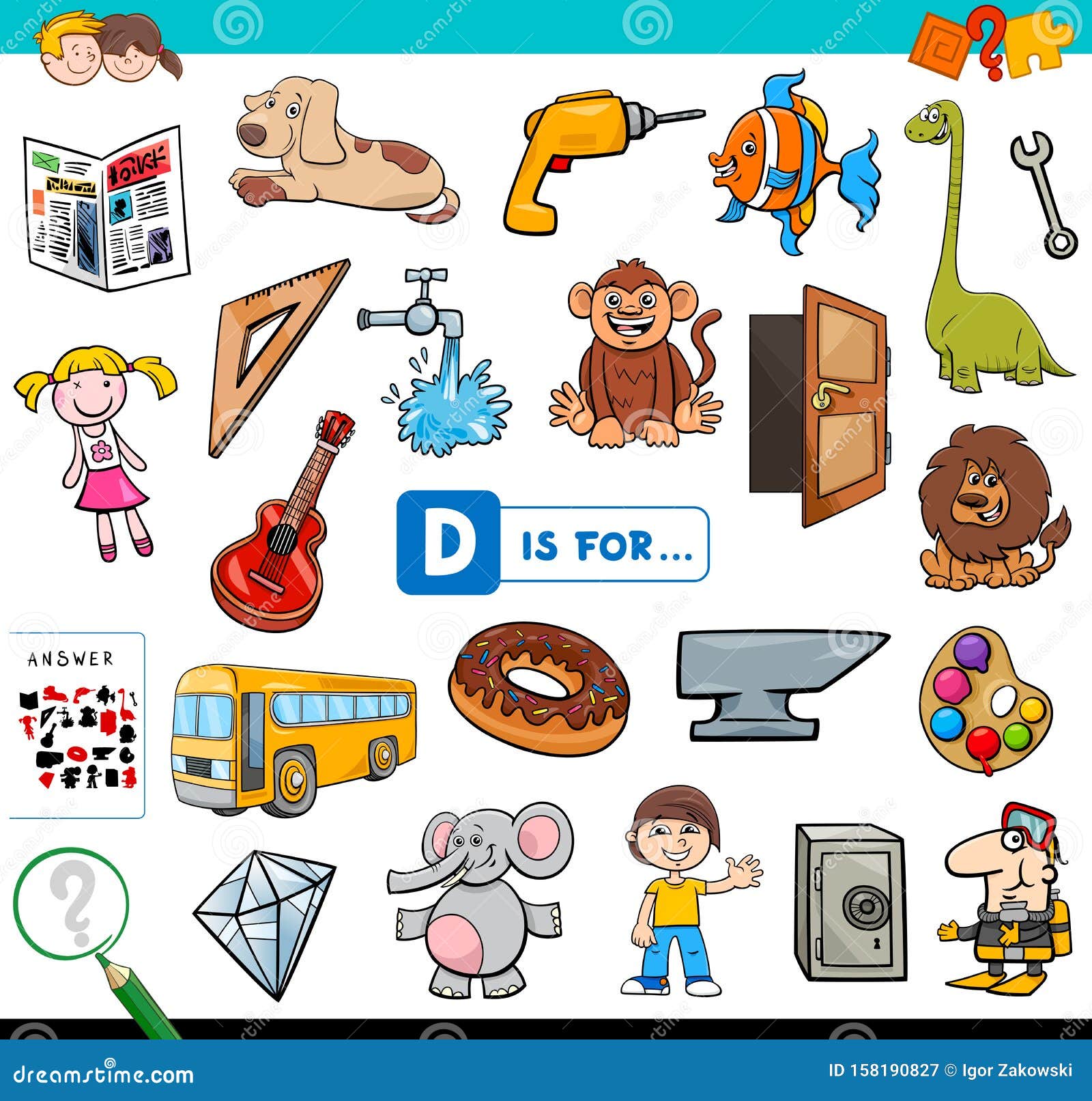 D is for Educational Task for Children Stock Vector - Illustration of ...