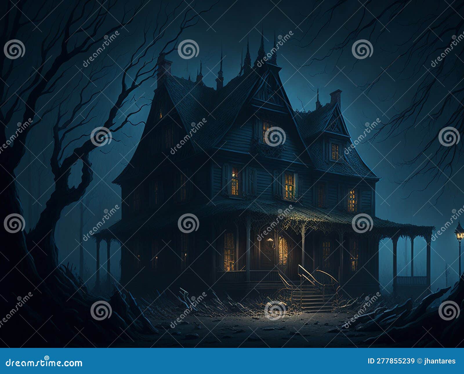 Dark Haunted Building by Night Stock Illustration - Illustration of ...