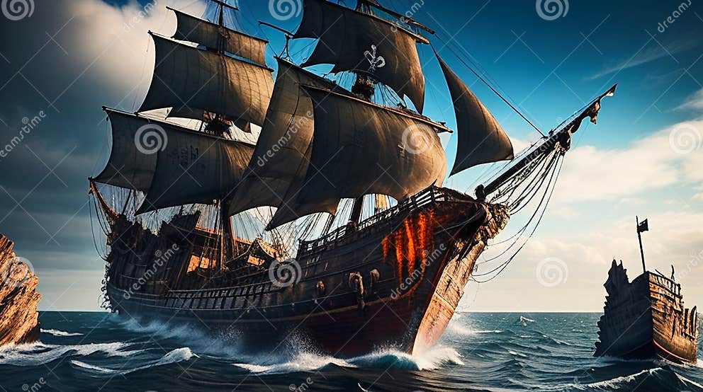3d Effect - an Old Sailing Ship Stock Illustration - Illustration of ...