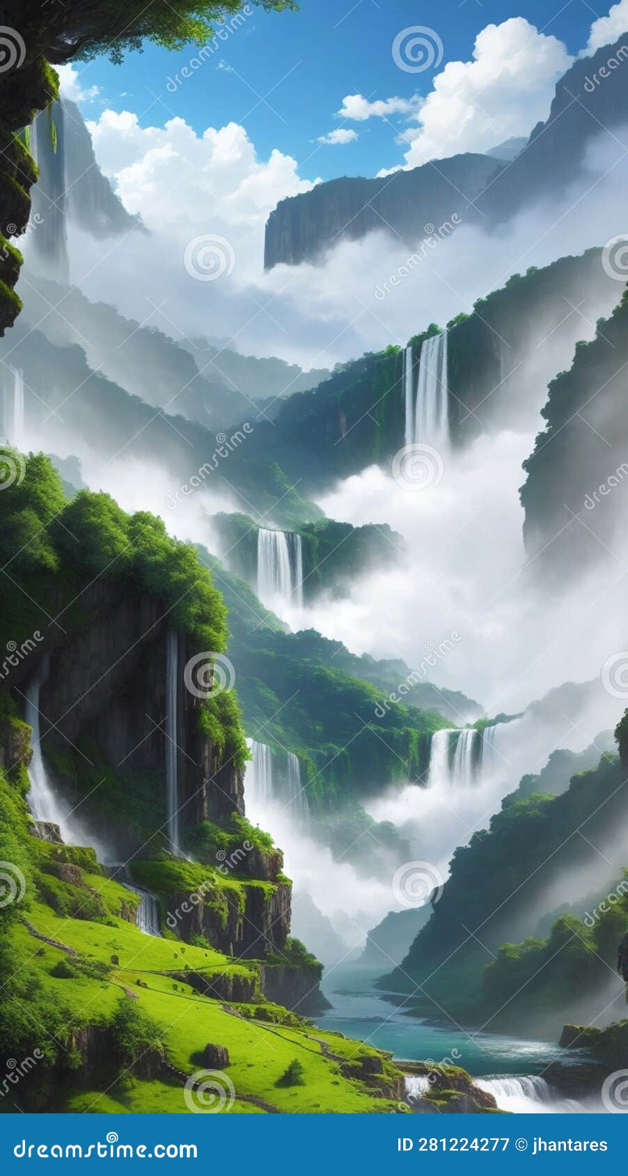 3d Effect - Waterfall Landscape Stock Illustration - Illustration of ...