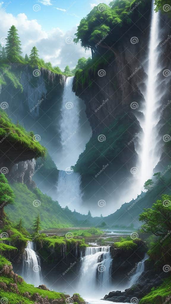 3d Effect - Waterfall Landscape Stock Illustration - Illustration of ...