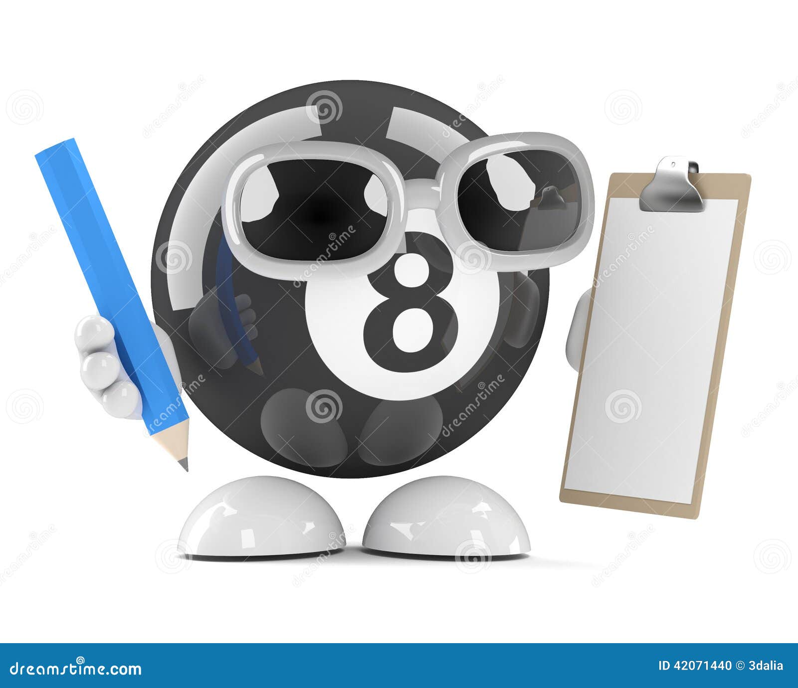 3d Eight Ball with Clipboard and Pencil Stock Illustration ...