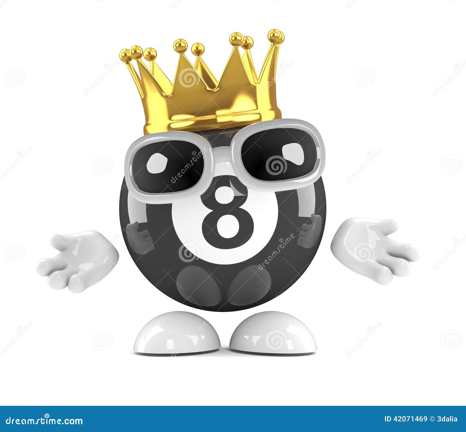 3d Eight Ball Wears a Gold Crown Stock Illustration - Illustration of ...