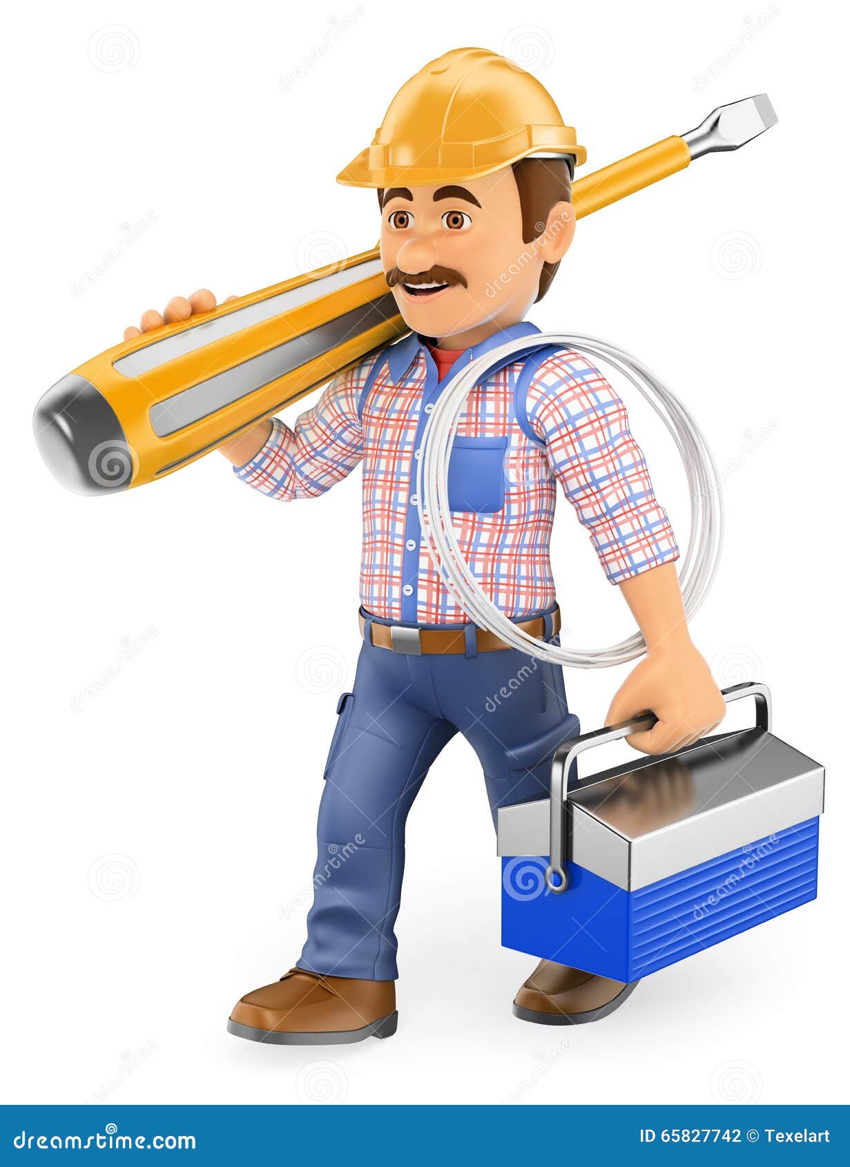 3D Electrician Walking with a Screwdriver and Toolbox Stock ...