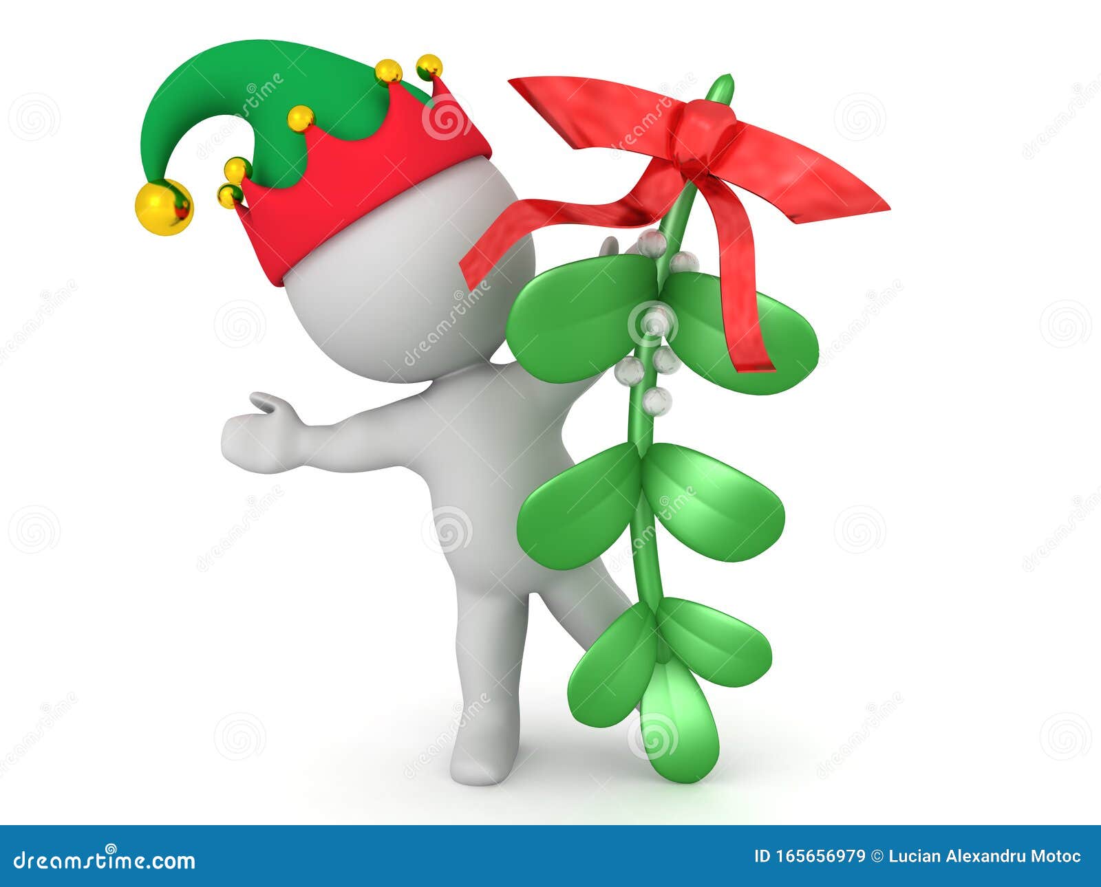 3D Elf Hiding Behind Mistletoe Stock Illustration - Illustration of ...