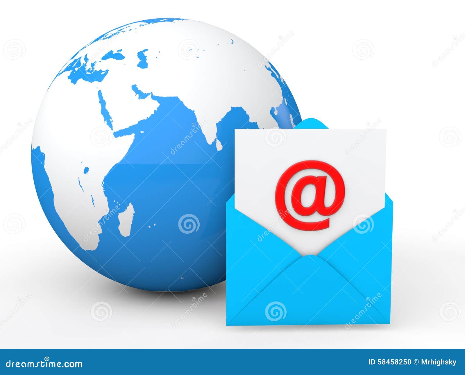 3d Email Envelope with Globe Stock Illustration - Illustration of blue ...