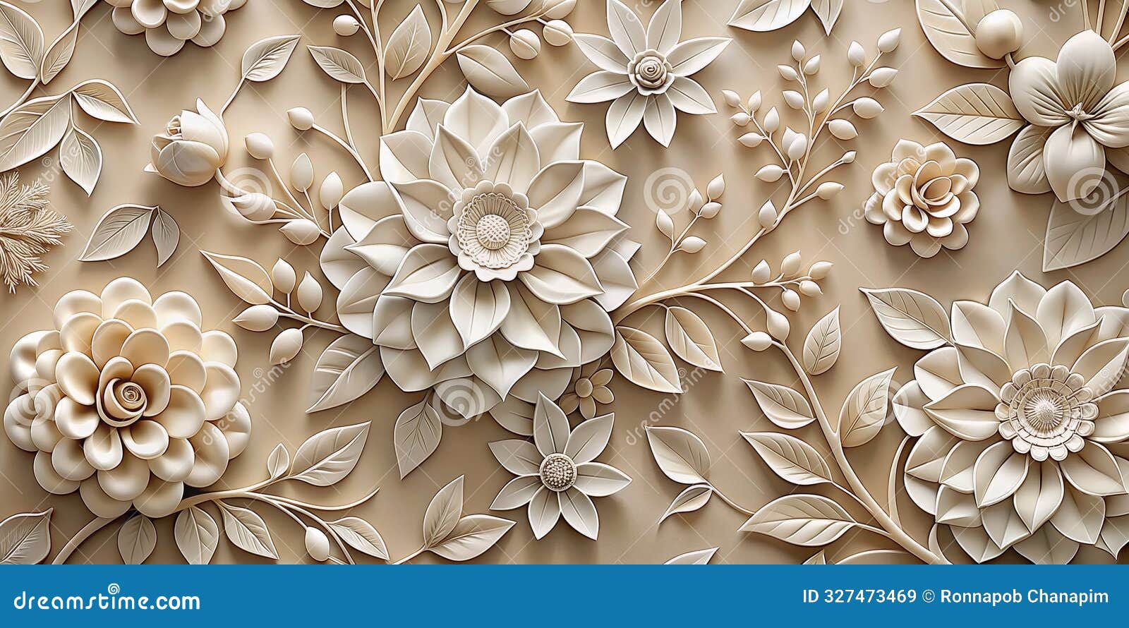 3D Embossed Floral Pattern on Brown Background, 3D Floral, Embossed ...