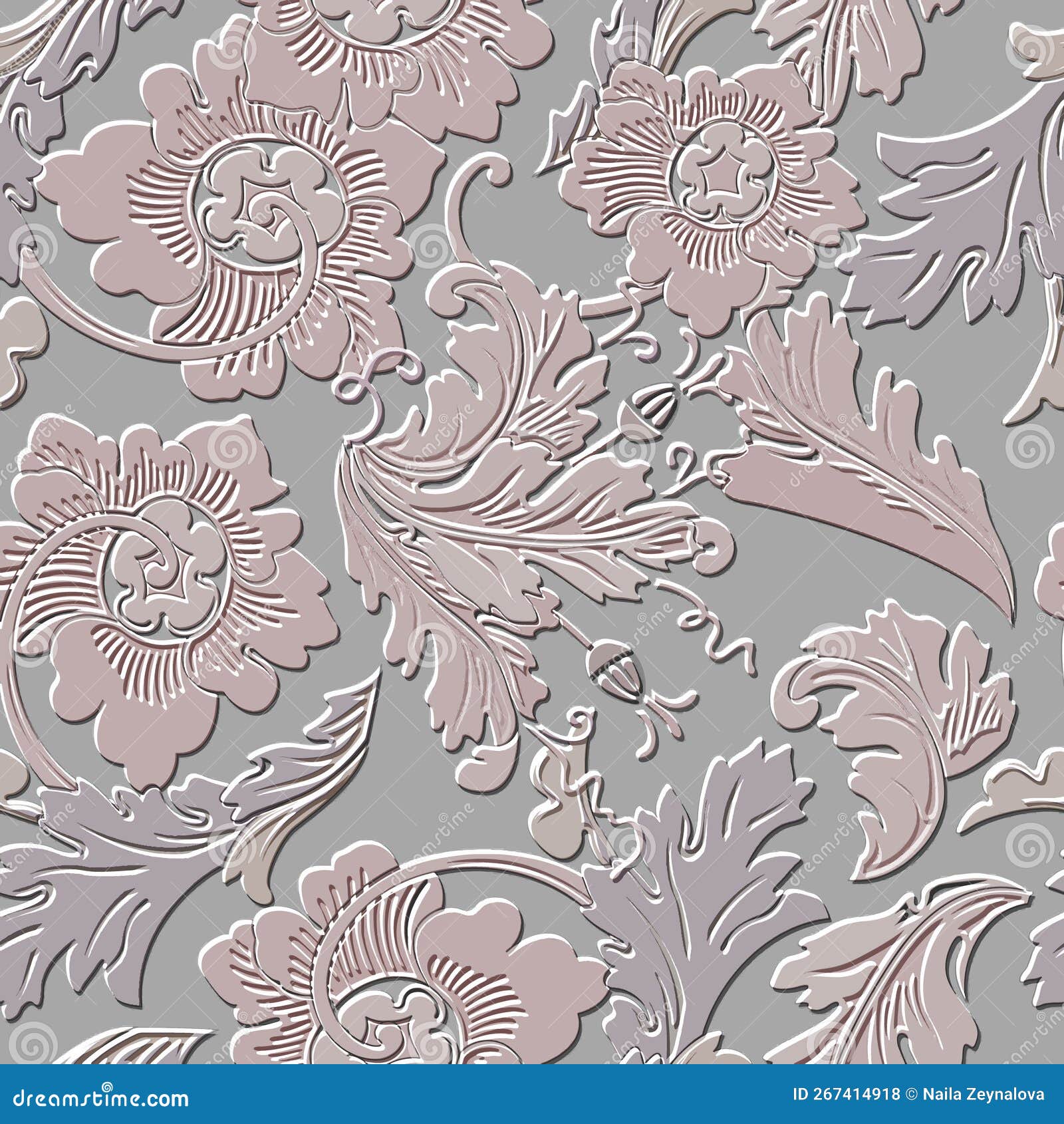 3d Embossed Flowers Seamless Pattern. Textured Beautiful Pink Flowers ...