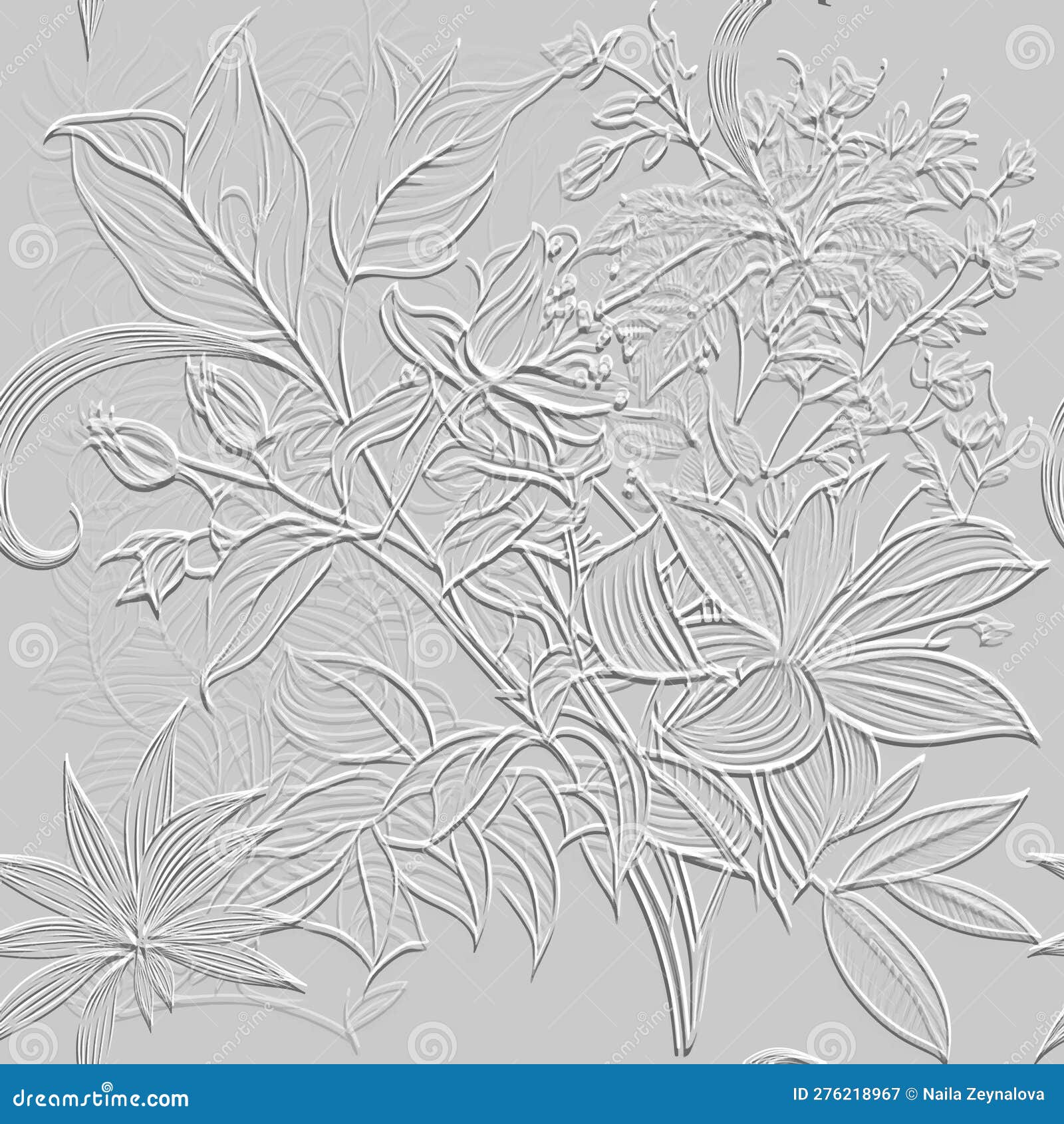 3d Embossed Lines Floral Seamless Pattern. Textured Beautiful Flowers ...