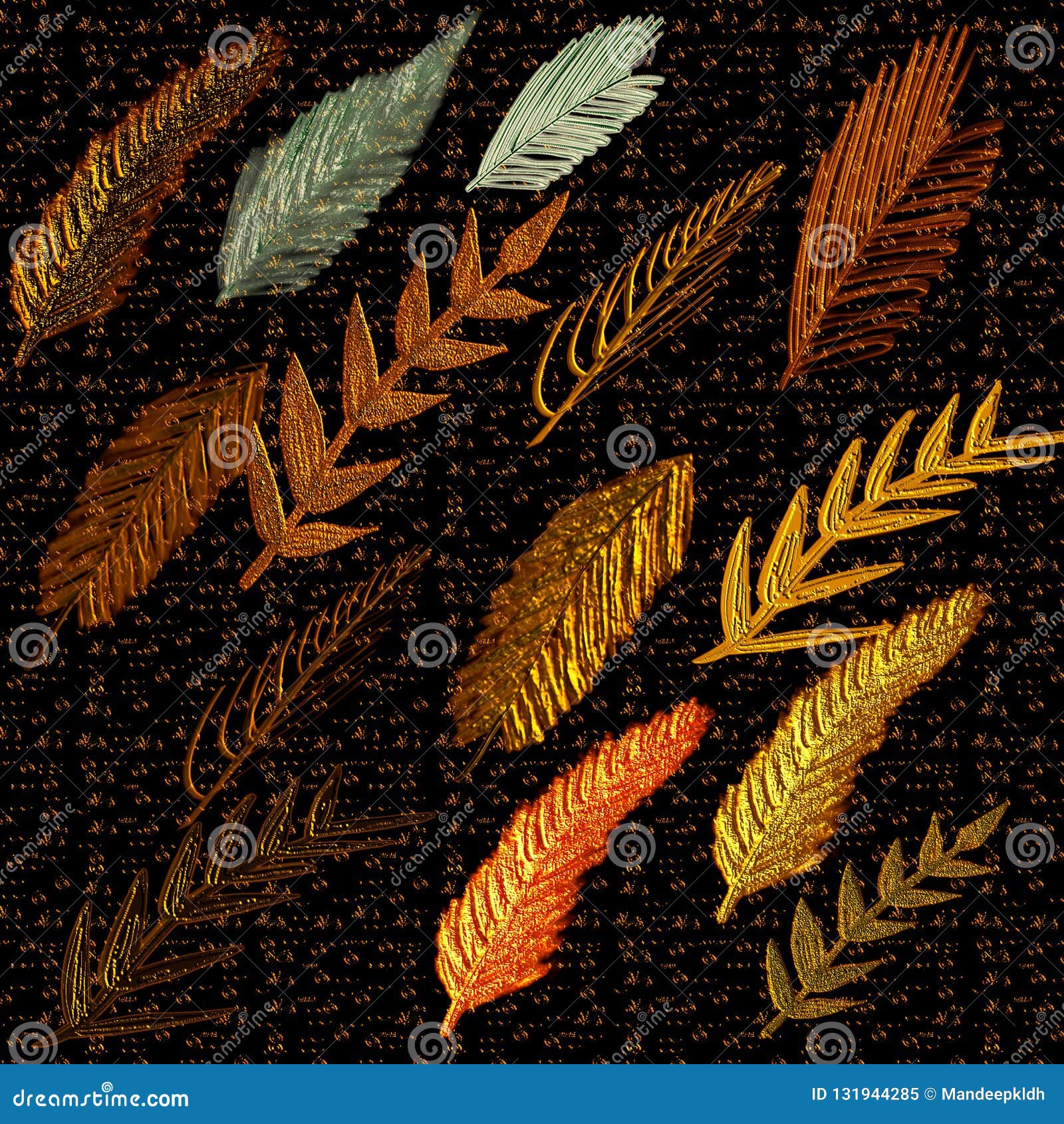 3D Embossed Painted Surface Background. Autumn Leaves Embossed on ...