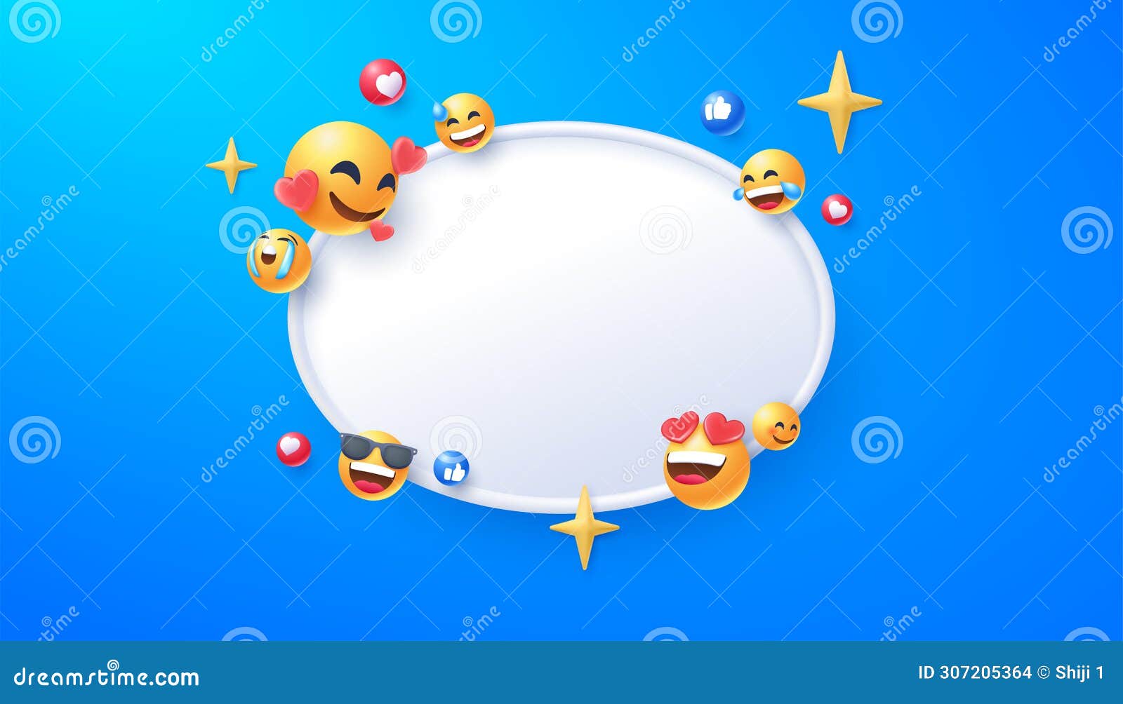 3d Emoji White Circle Frame With Blue Background Vector Illustration ...