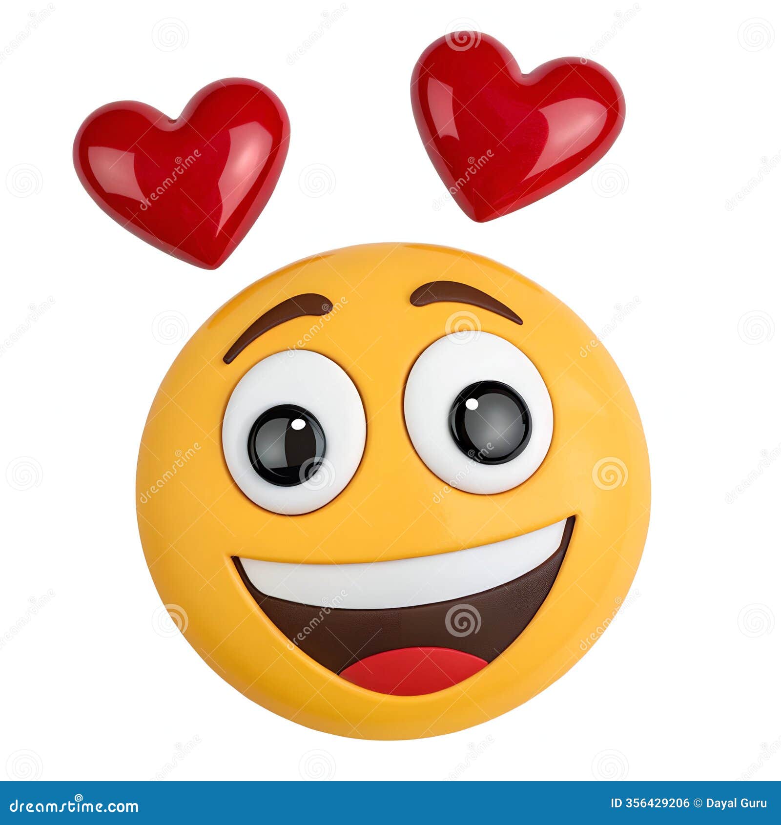 3D Emoticon Smiling Face with Two Hearts Sticker Stock Illustration ...