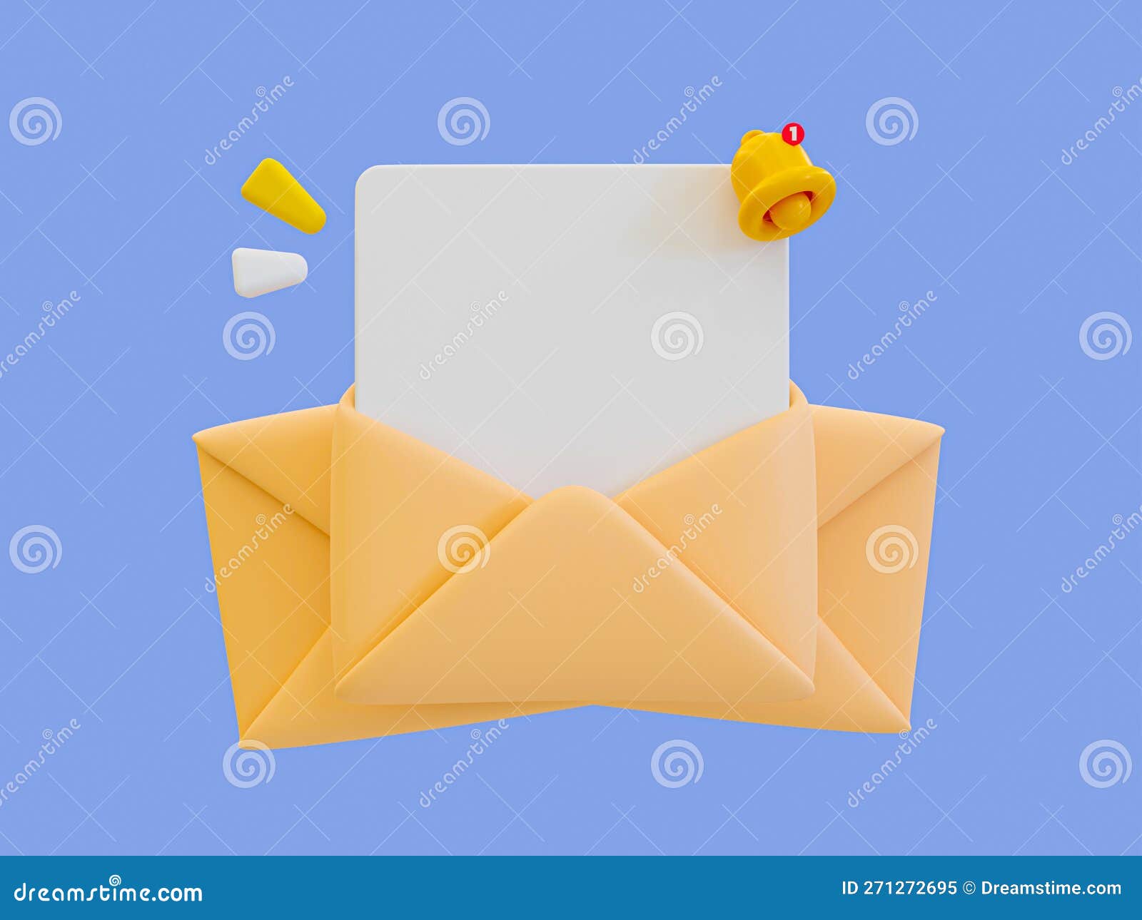 3d Empty Letter Mockup. Envelope with Blank Letter and Bell Icon. Stock ...