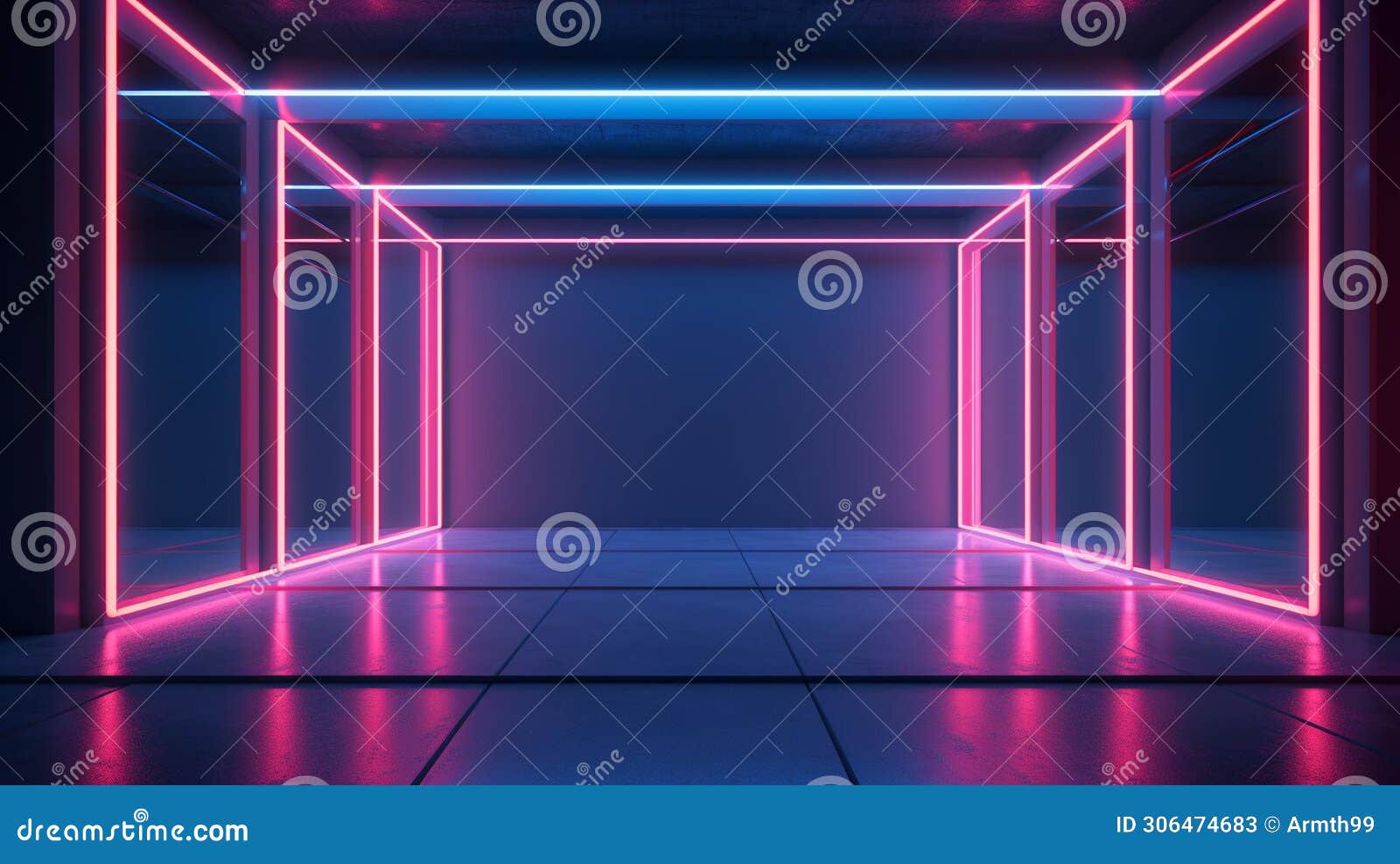 3D Empty Studio Room with Neon Lights, Futuristic Theme with RGB Lights ...
