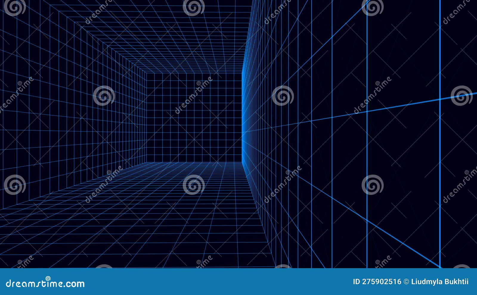 3D Empty Wireframe Room. Virtual Surface in Cyberspace with Grid ...