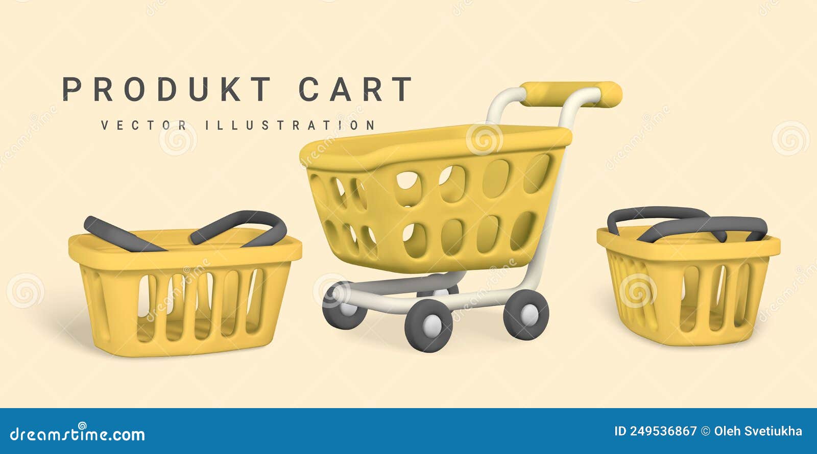 3d Empty Yellow Shopping Cart. Shopping Concept Stock Vector ...