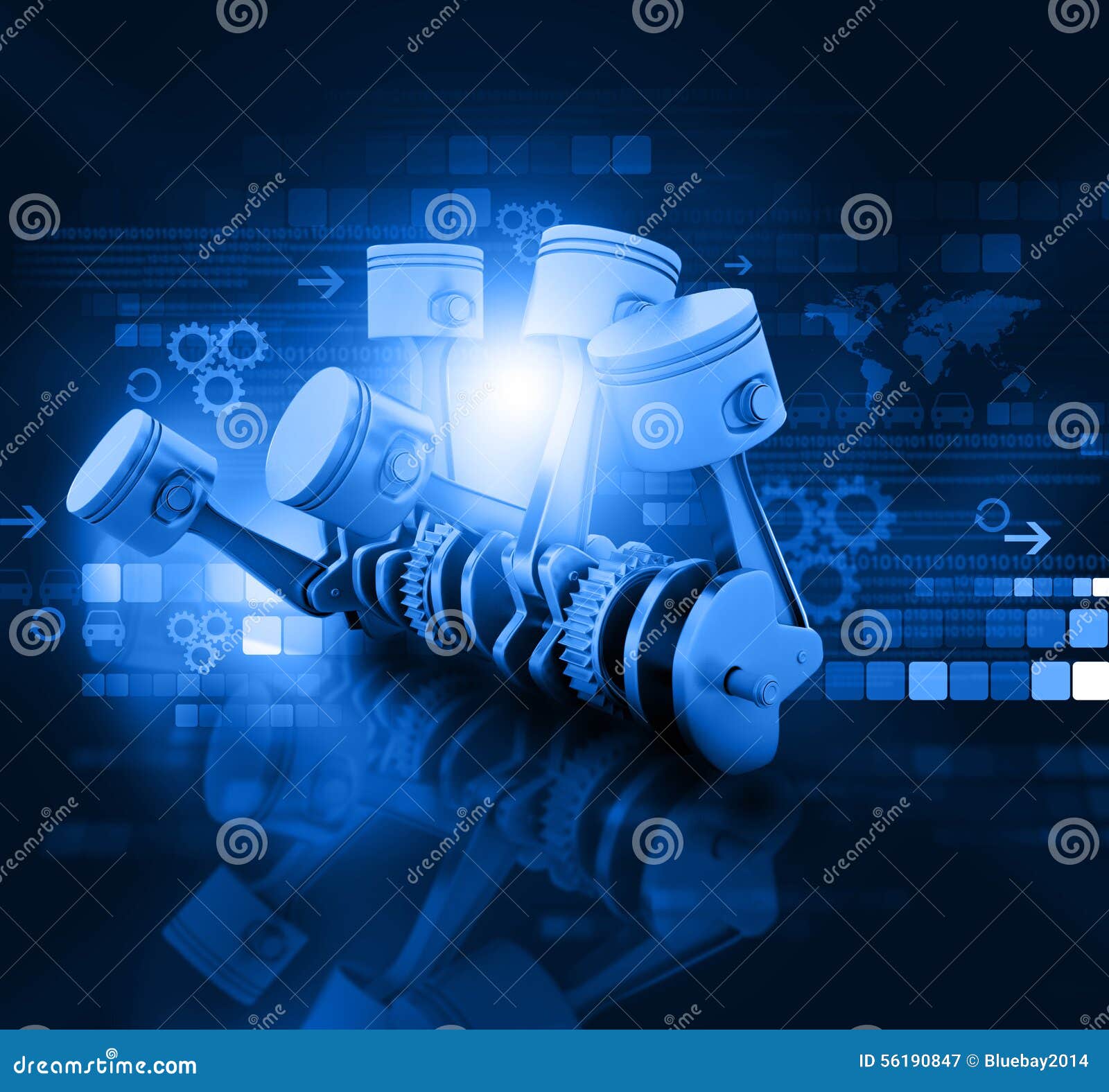 V4 Engine Pistons And Cog On Black Background. Pistons And Crankshaft ...