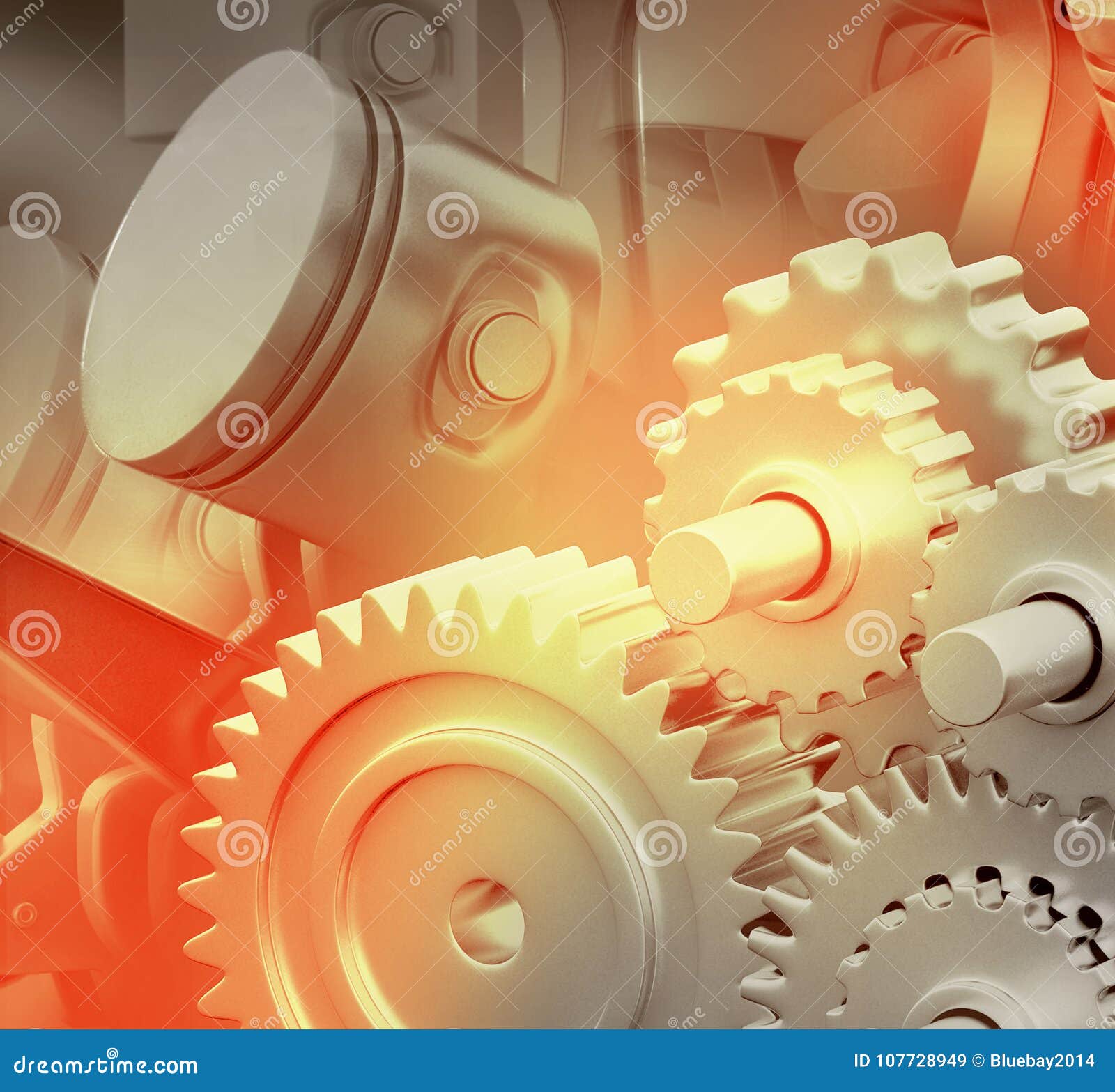 3d Engine Pistons and Cog Wheels Stock Illustration - Illustration of ...