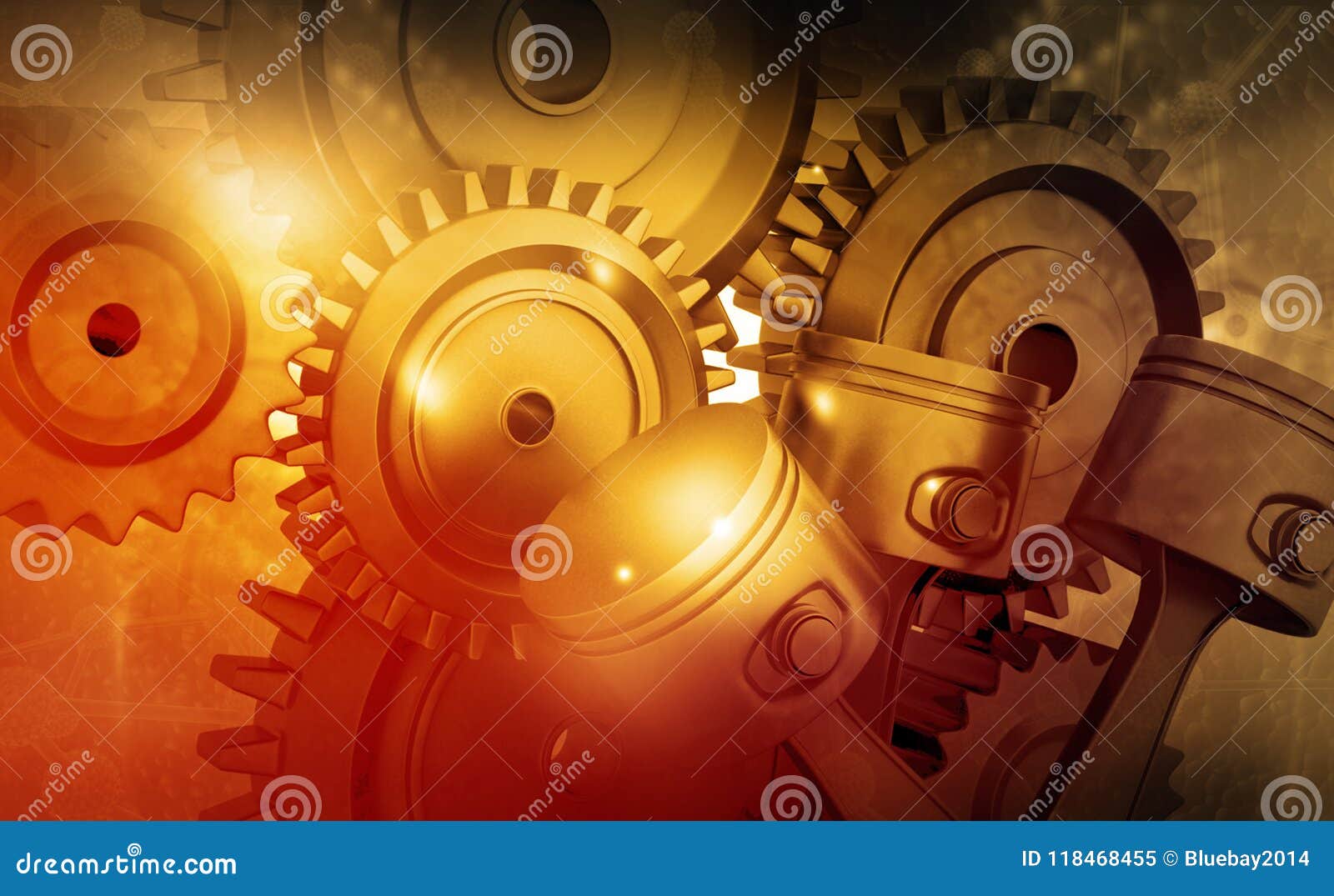 3d Engine Pistons and Cog Wheels Stock Illustration - Illustration of ...