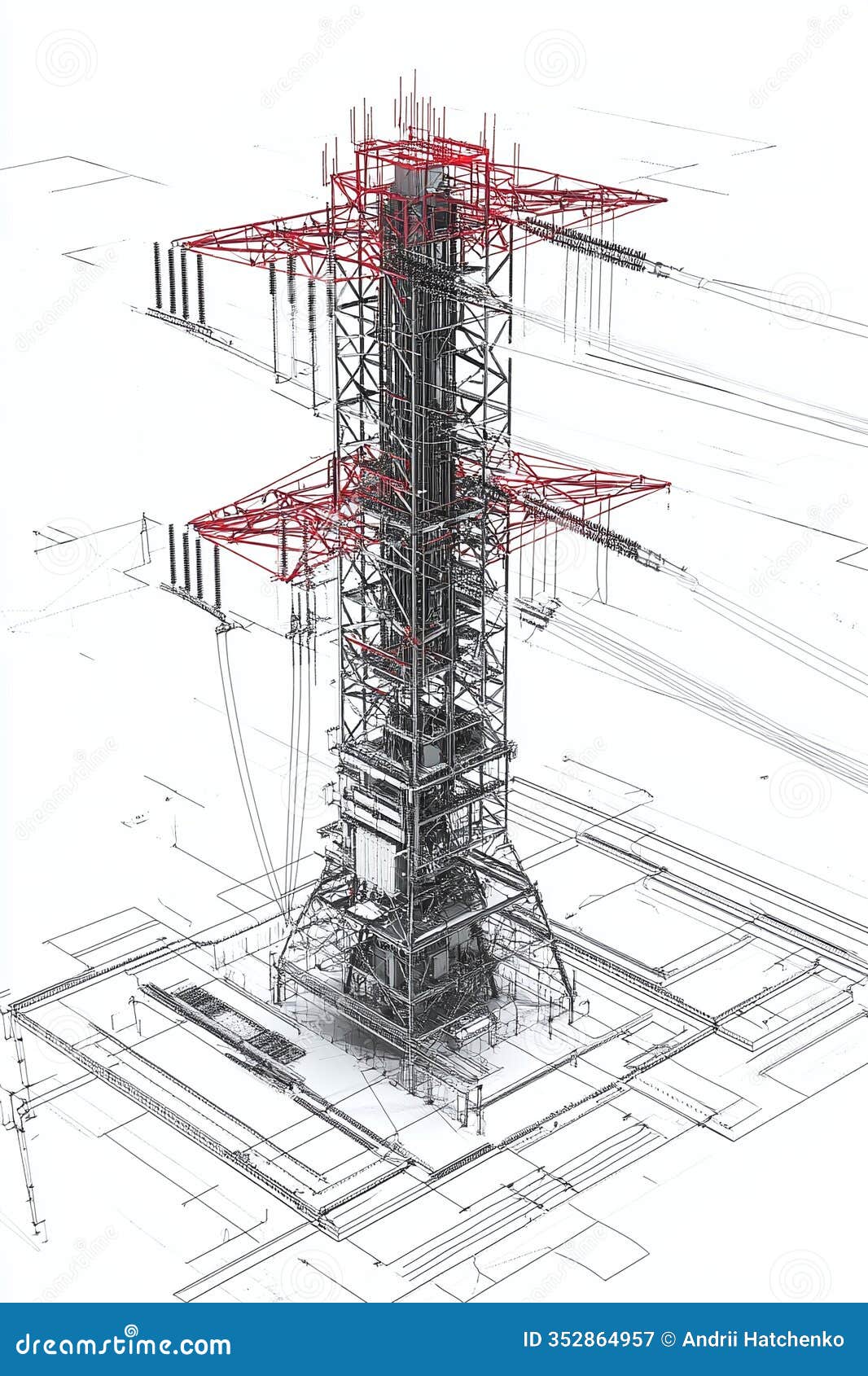 3D Engineering Model of a High-voltage Tower Assembly with Step-by-step ...