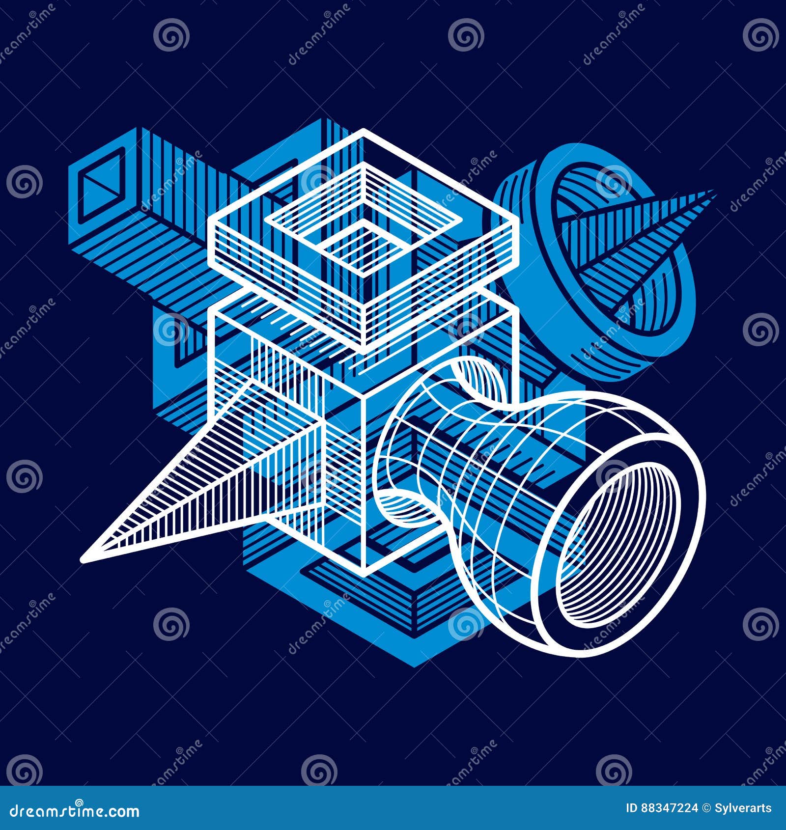 3D Engineering Vector, Abstract Shape Made Using Cubes and Geometric ...