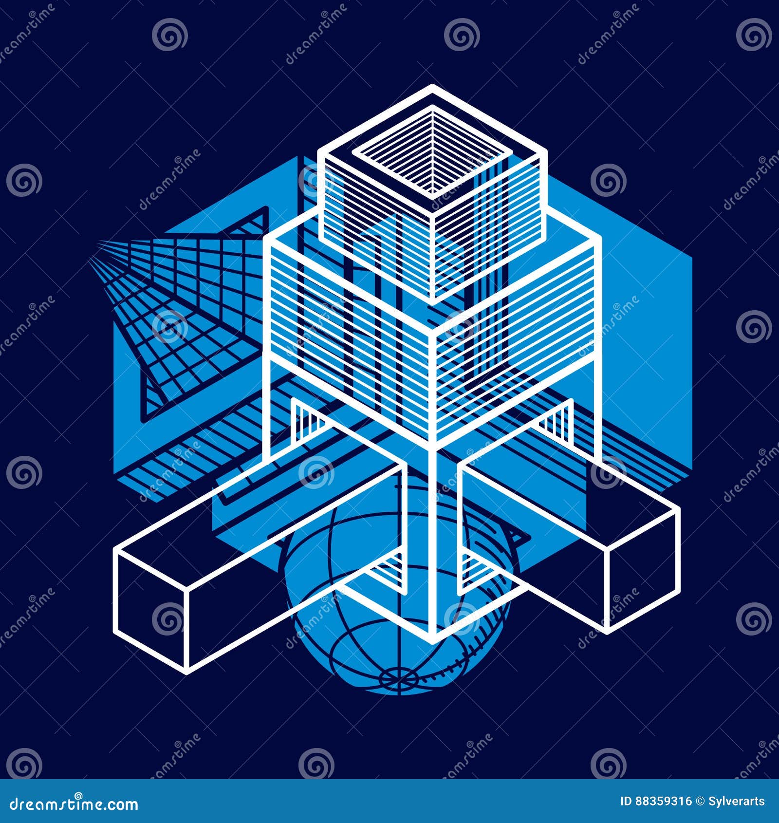 3D Engineering Vector, Abstract Shape Made Using Cubes and Geometric ...