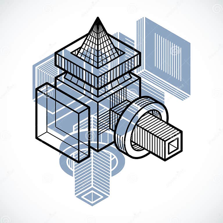 3D Engineering Vector, Abstract Shape Made Using Cubes and Geometric ...