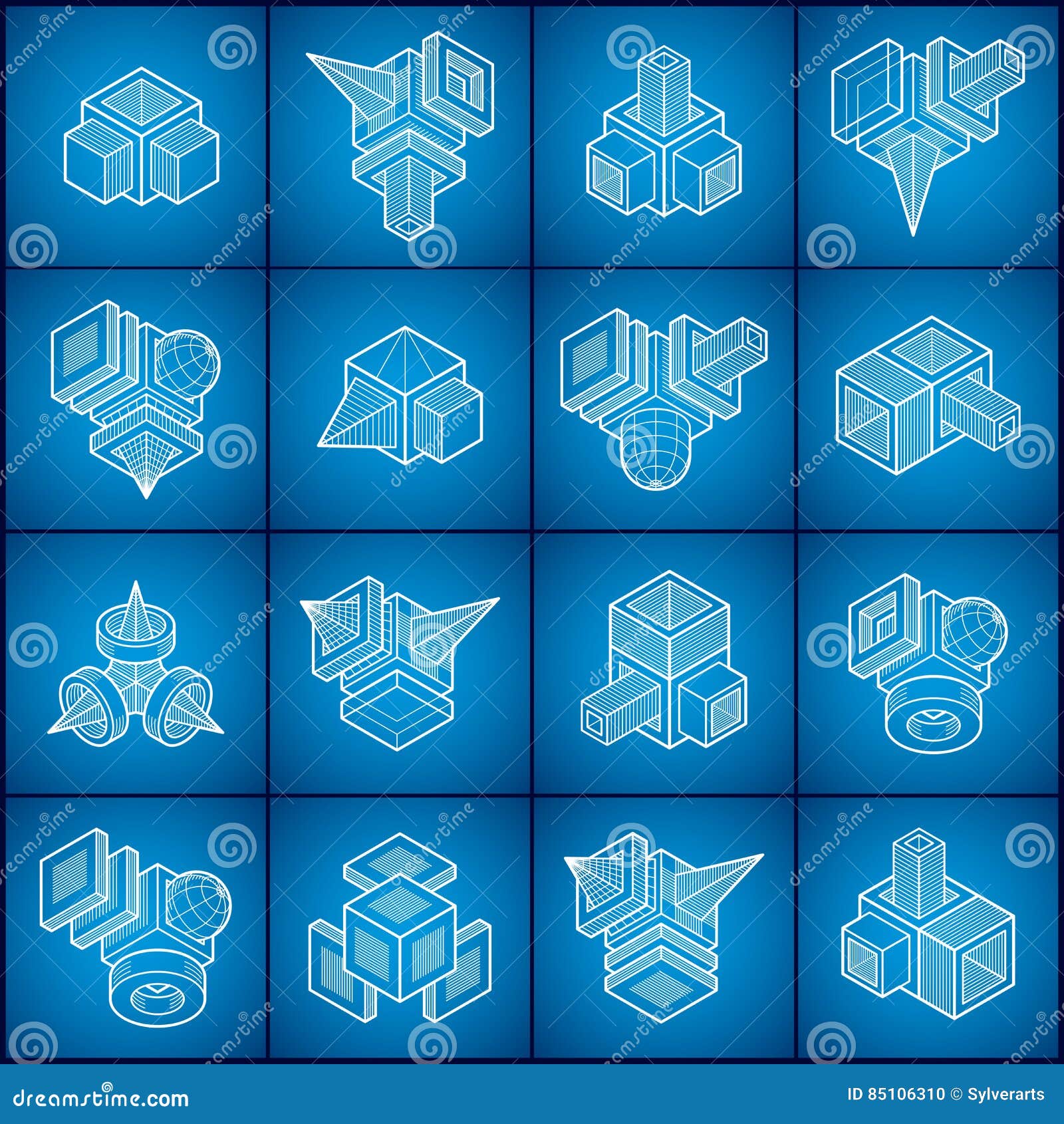 3D Engineering Vectors, Abstract Shapes Collection. Stock Vector ...